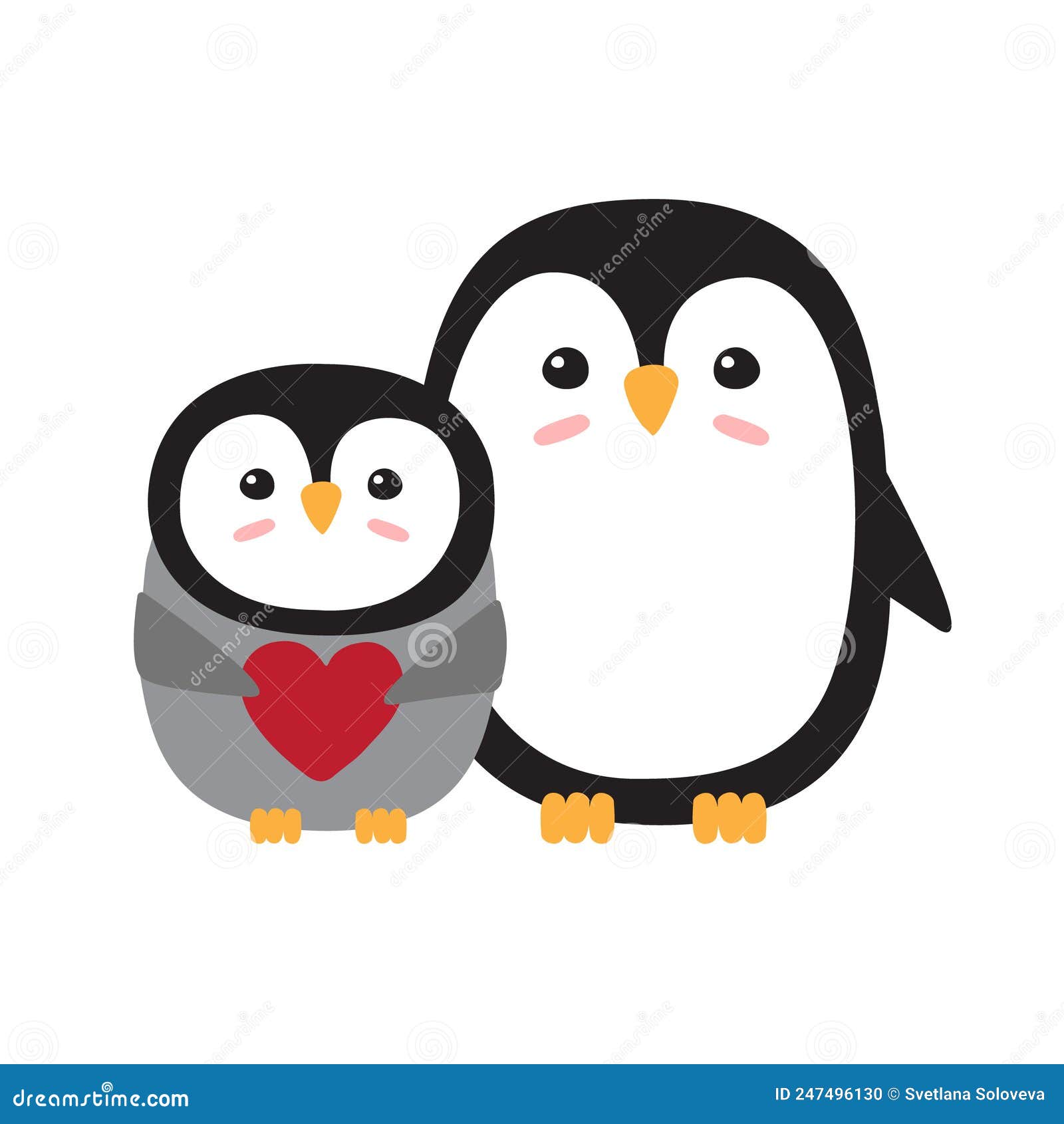 Vector Flat Hand Drawn Penguin Mom and Baby Stock Vector - Illustration ...