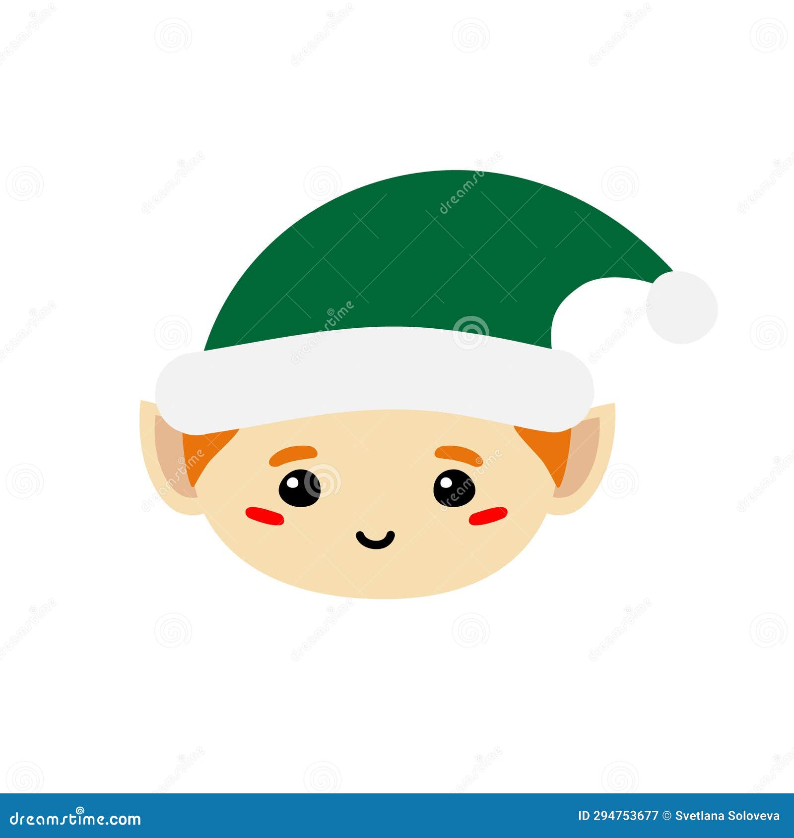 Vector Flat Hand Drawn Santa Elf Face Stock Vector - Illustration of ...