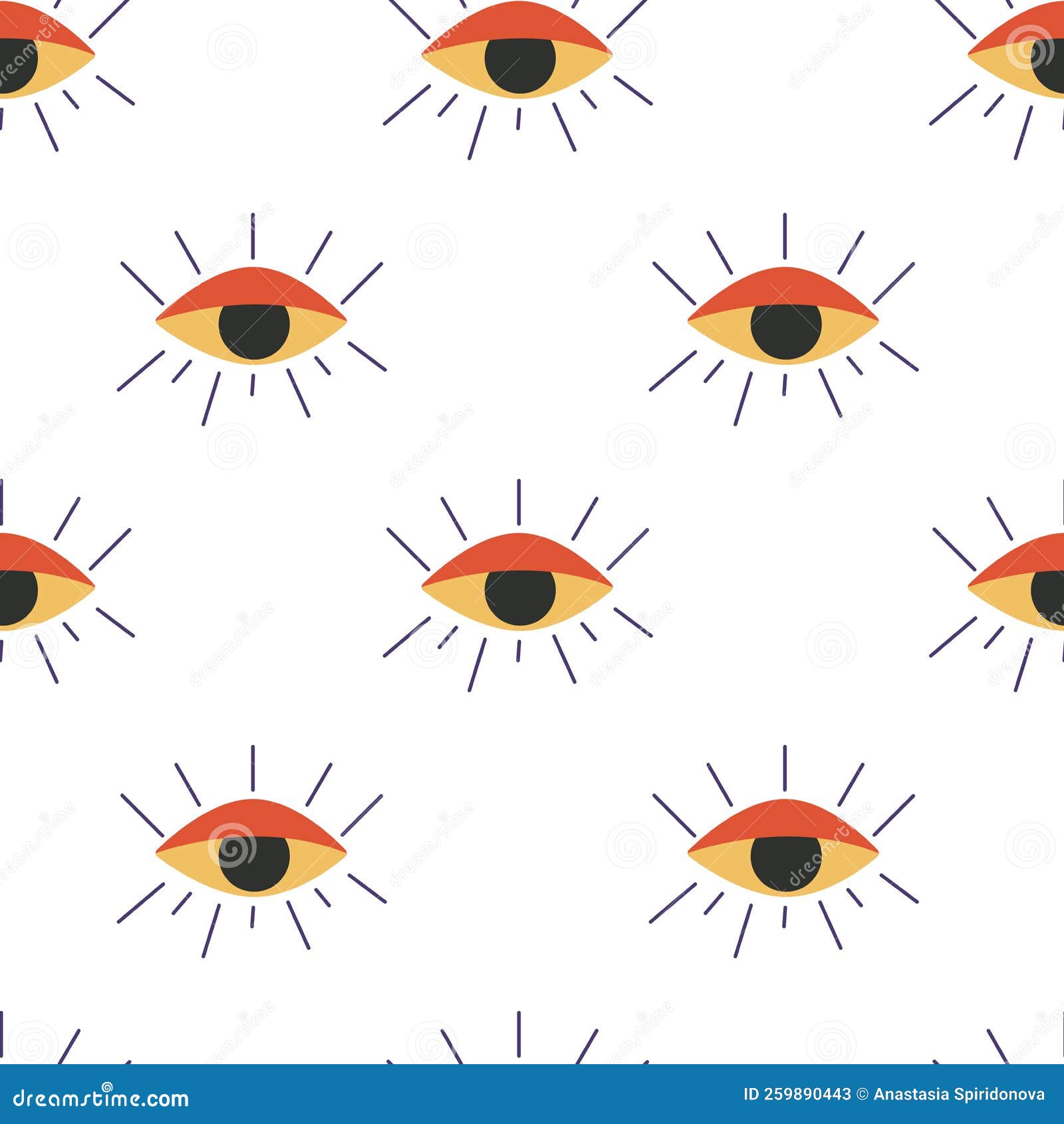 Vector Flat Hand Drawn Seamless Pattern with All Seeing Eye. Flat ...