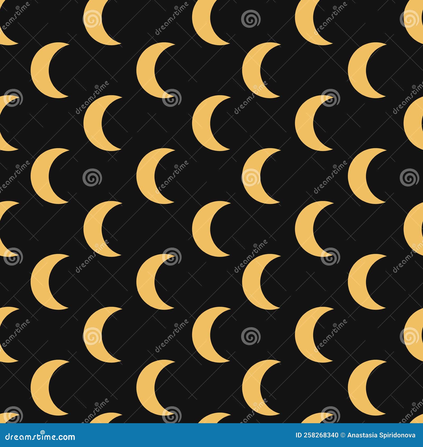 Vector Flat Hand Drawn Seamless Pattern with Moon, Crescent. Flat ...