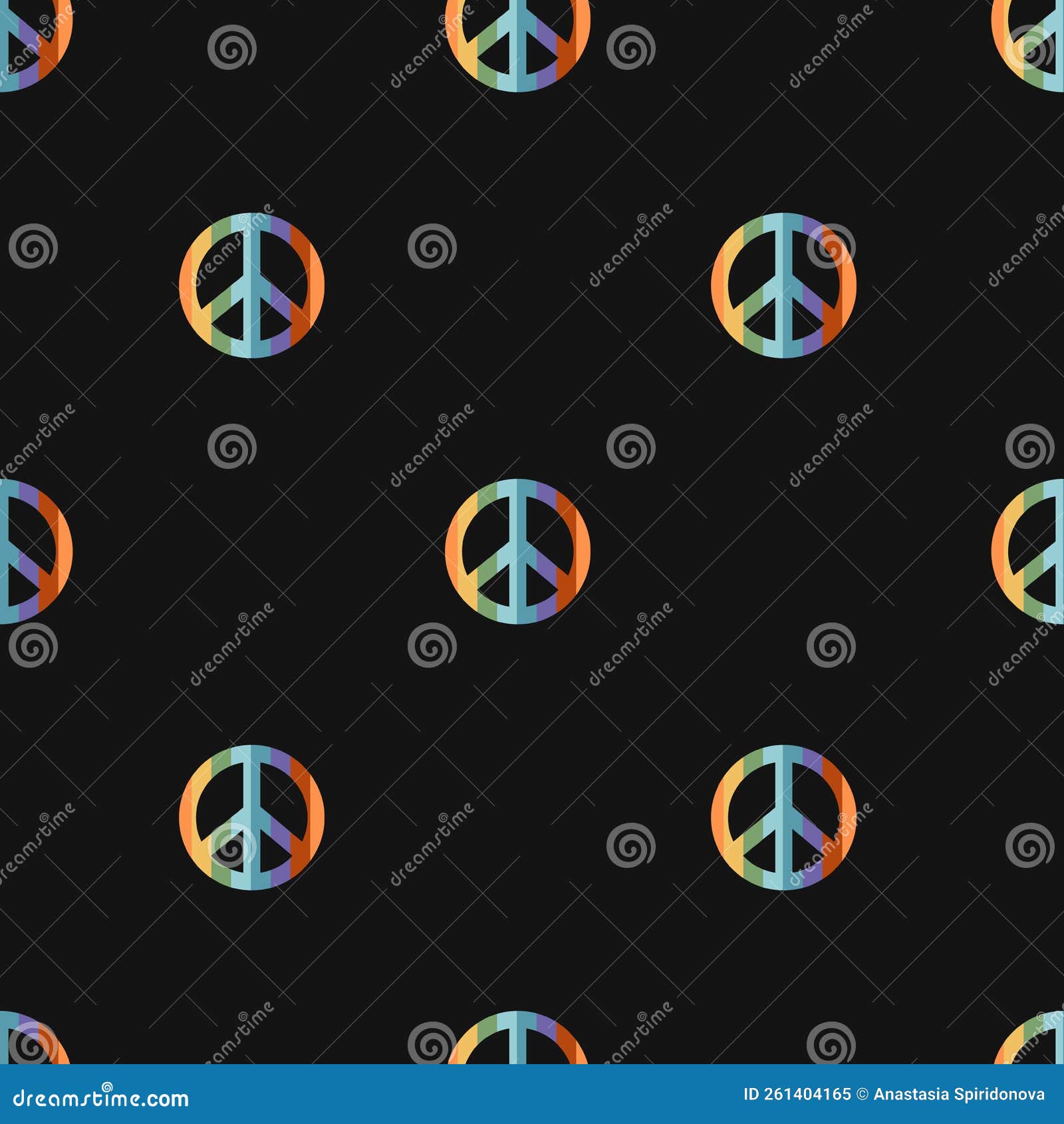 Vector Flat Hand Drawn Seamless Pattern with Pacific, Peace Symbol ...