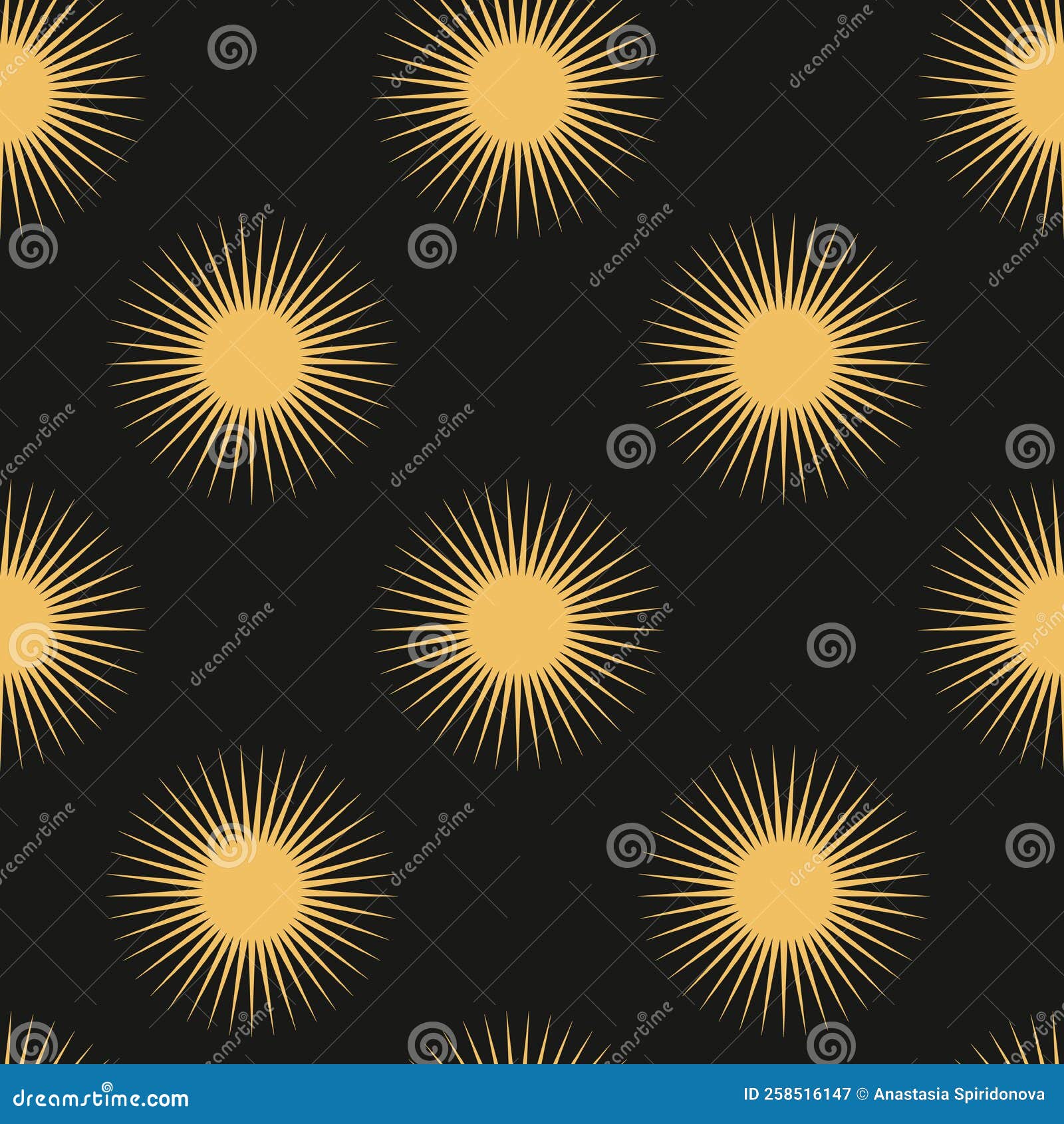 Vector Flat Hand Drawn Seamless Pattern with Star, Sun. Flat Vector ...