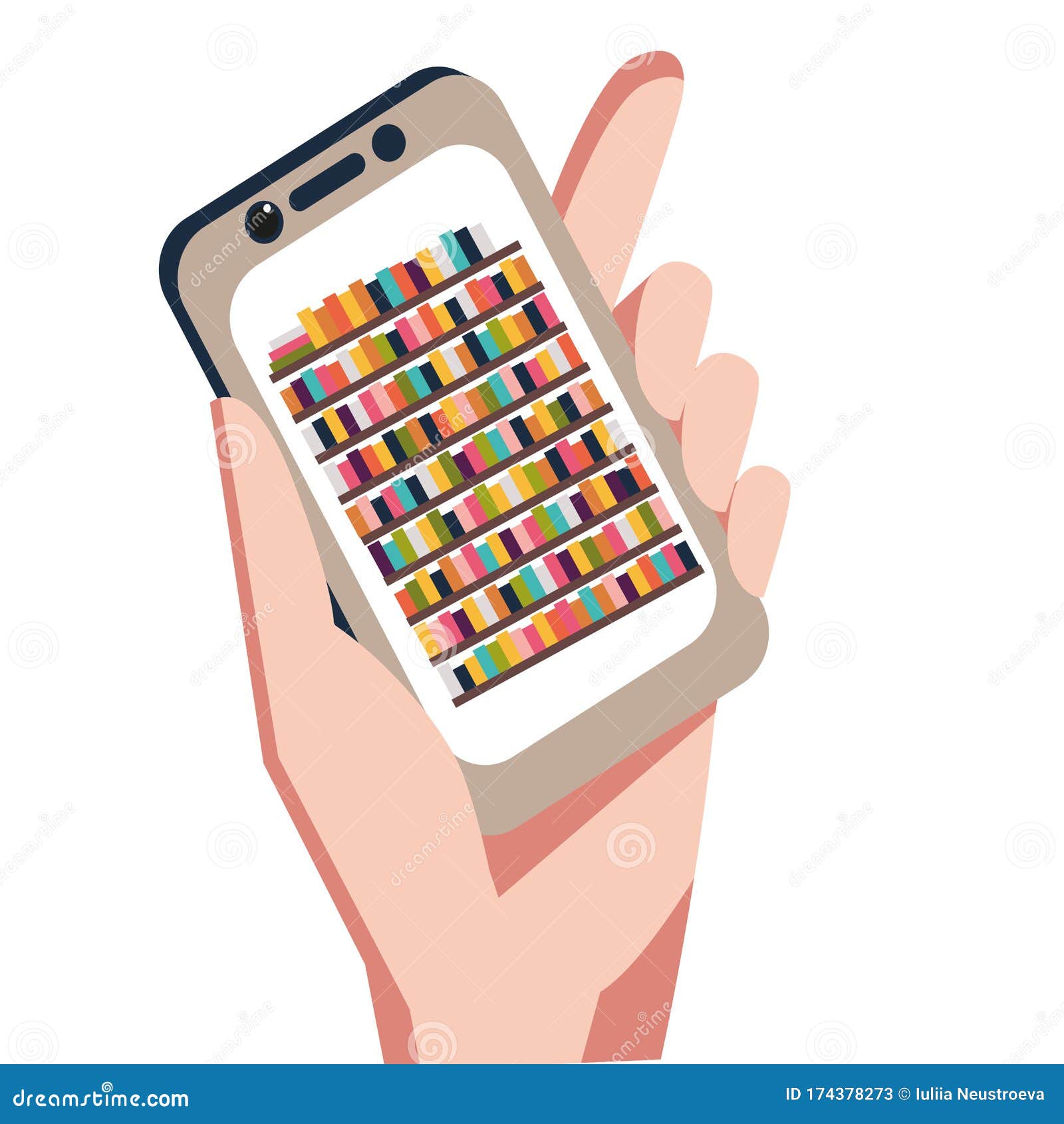 Vector Flat Hand with Smartphone and Book, Reading Application Stock ...