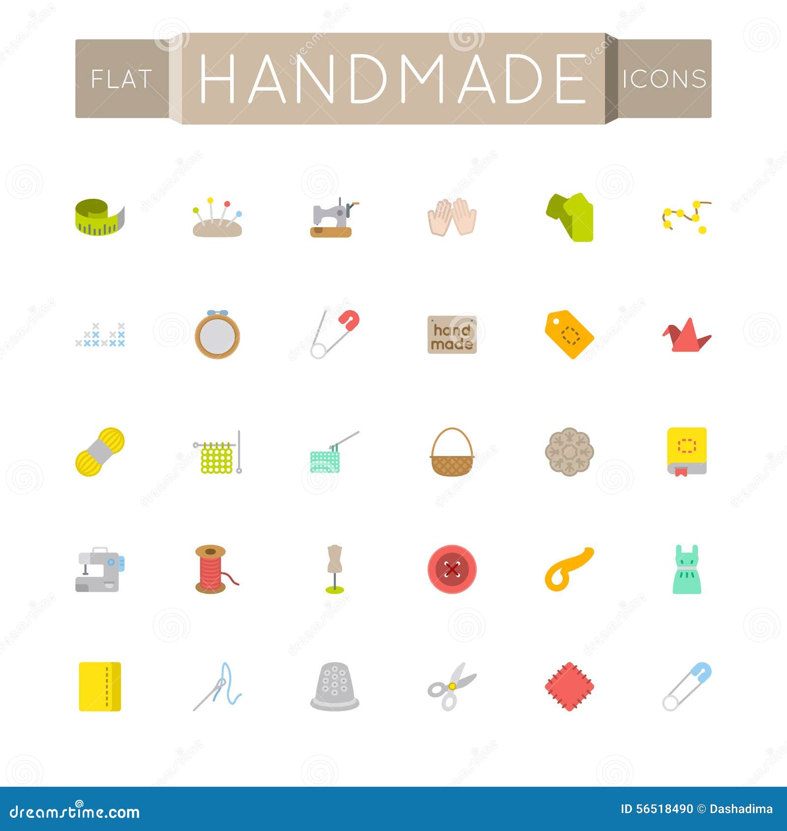 Vector Flat Handmade Icons stock vector. Illustration of embroidery ...