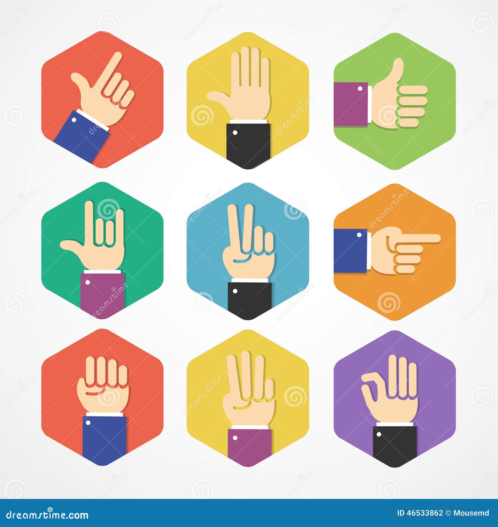 Vector Flat Hands Icons Set Stock Vector - Illustration of human, click ...