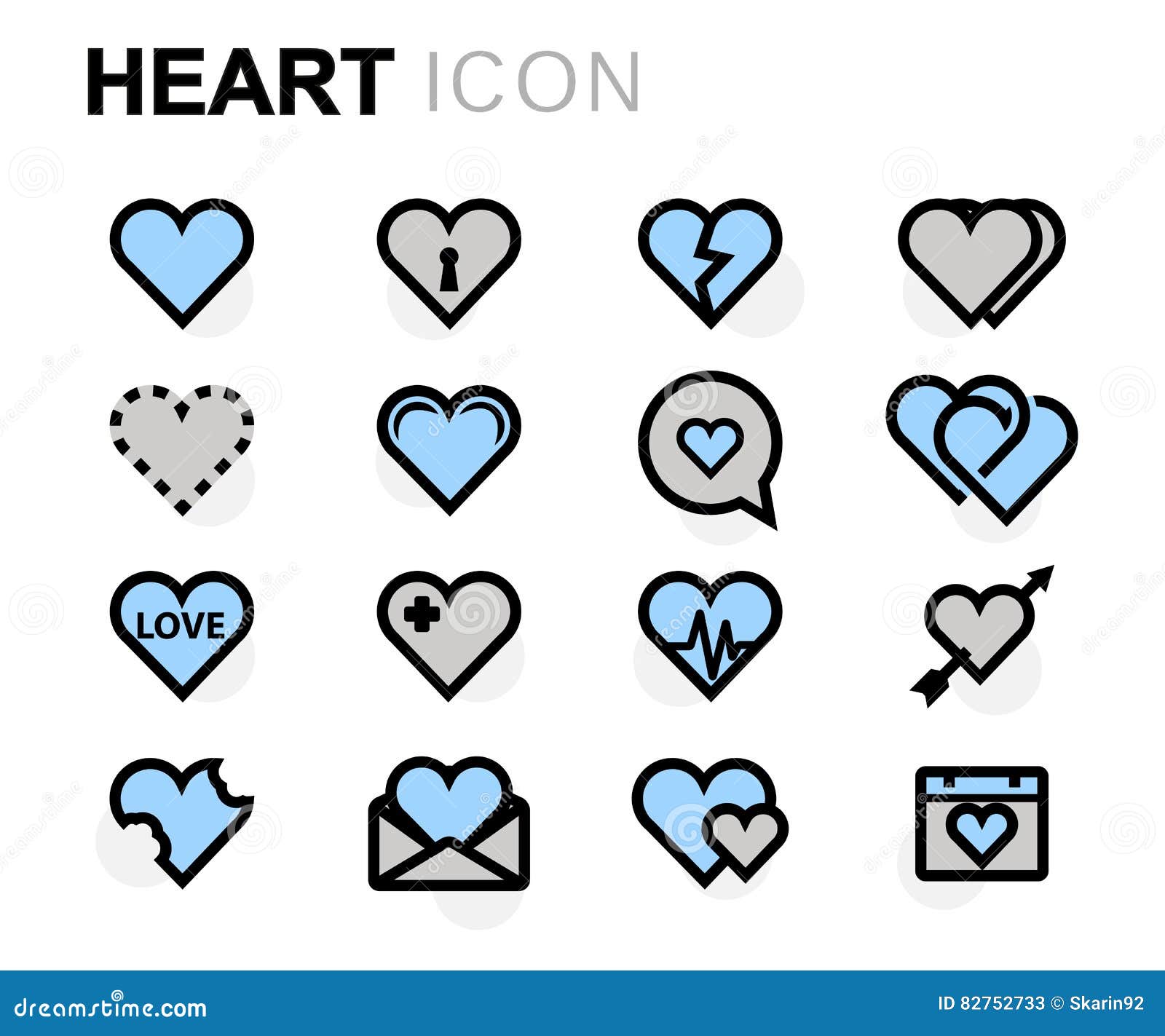 Vector Flat Heart Icons Set Stock Vector - Illustration of symbol ...