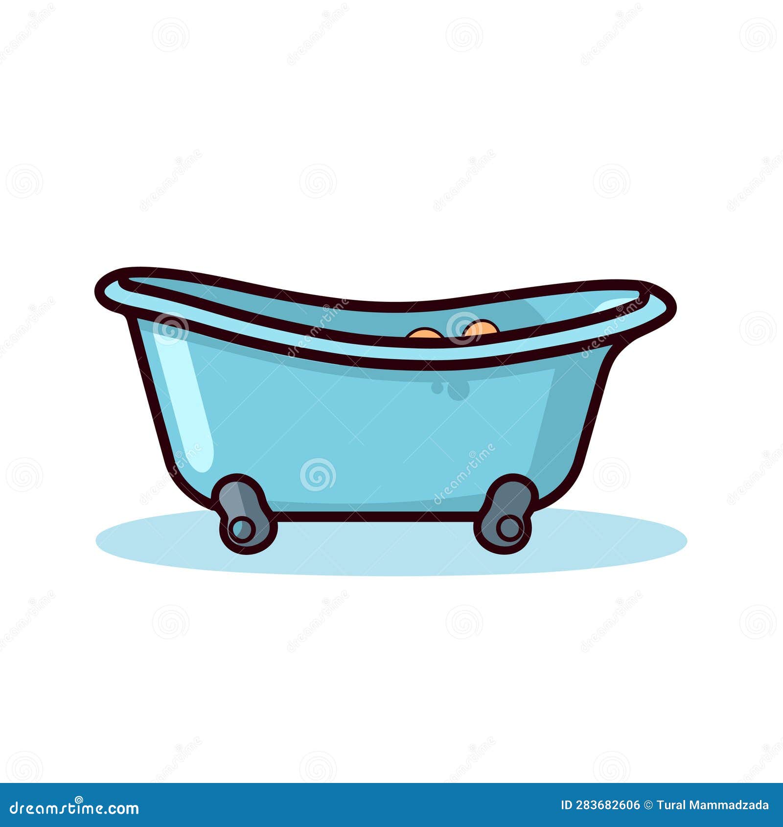 Vector of a Flat Icon of a Blue Bath Tub with Wheels on a White ...