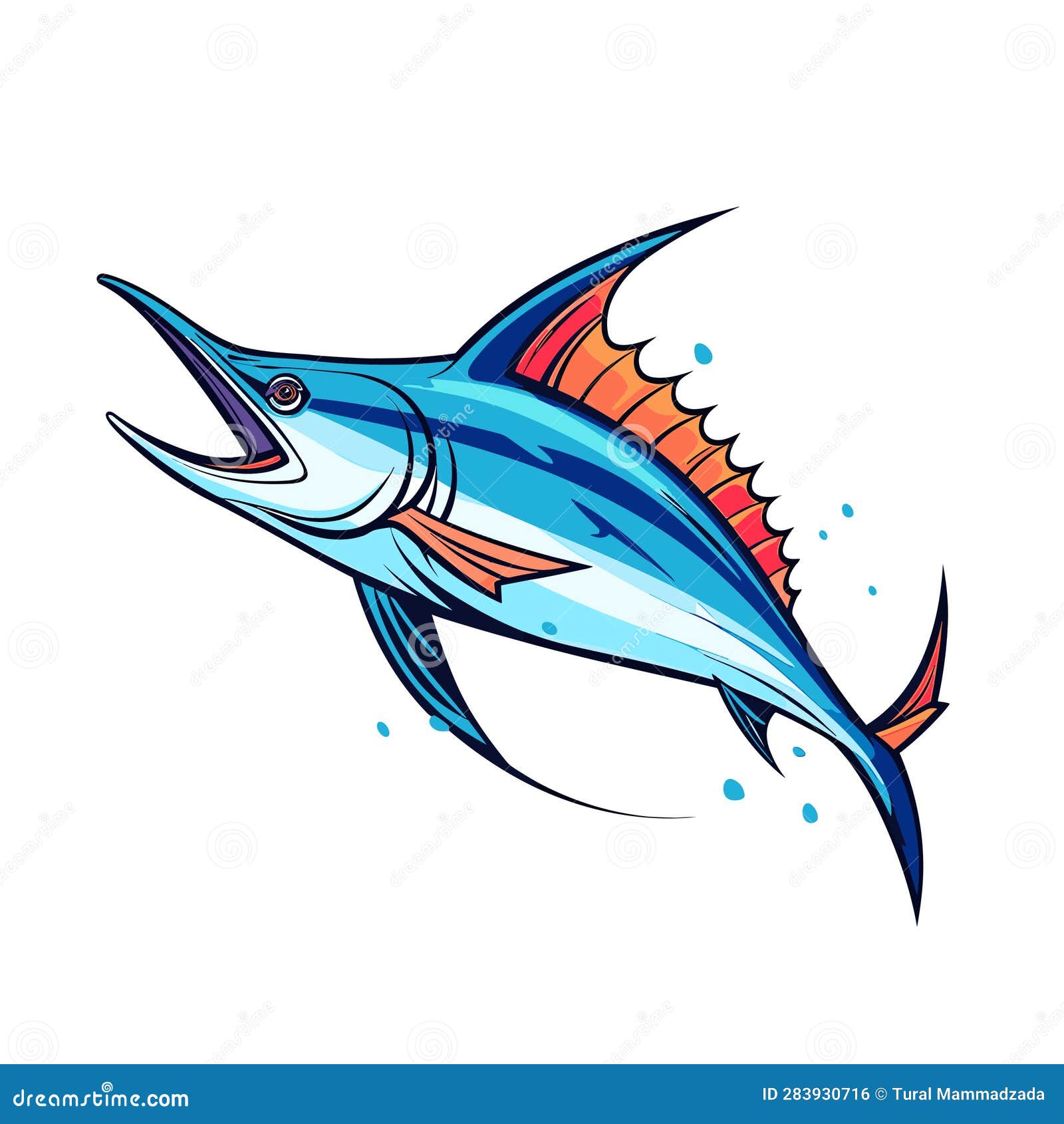 Vector of a Flat Vector Icon of a Blue Marlin Fish on a Clean White ...