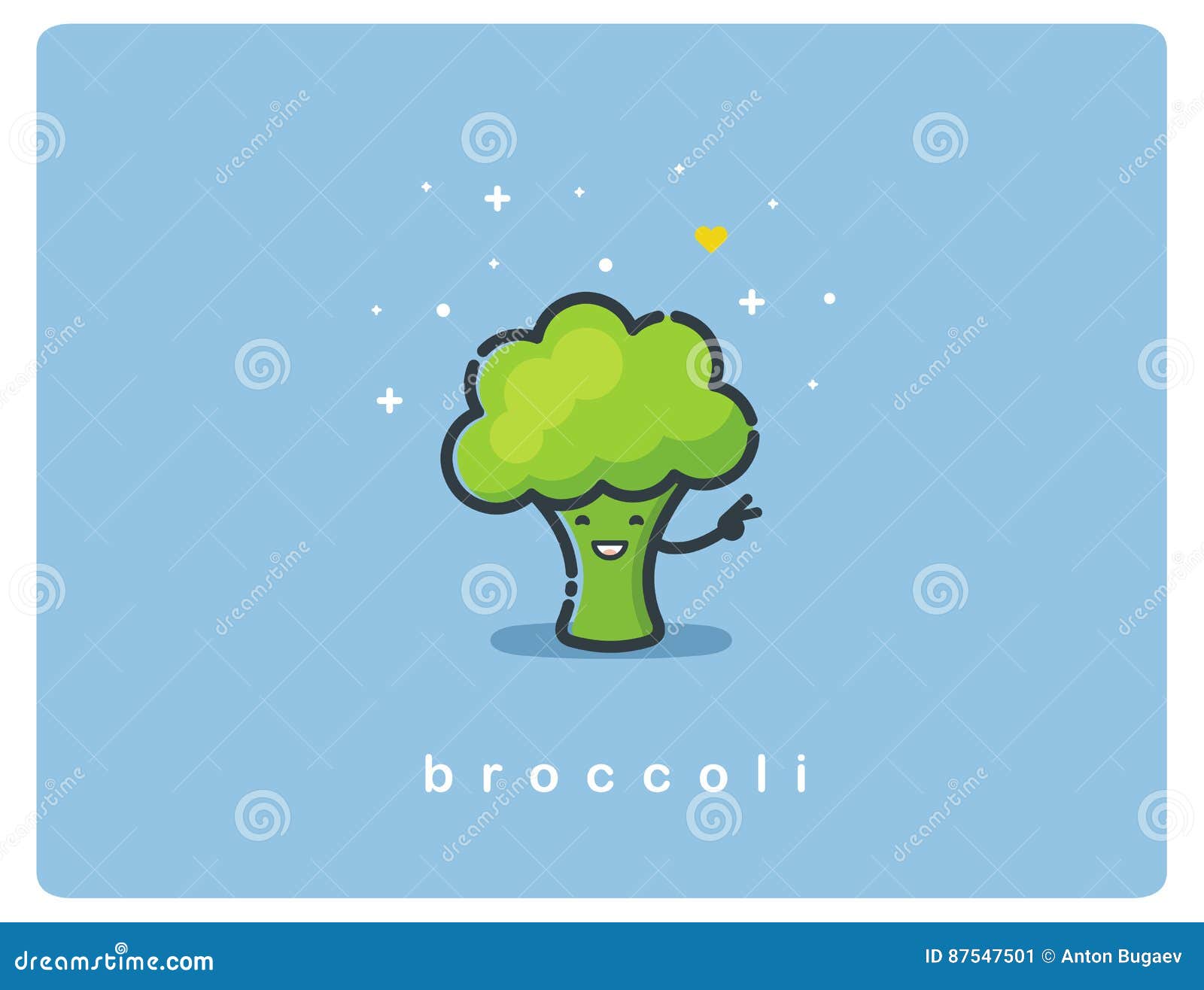 Vector Flat Icon of Broccoli, Cute Vegetable Cartoon Character, Baby ...