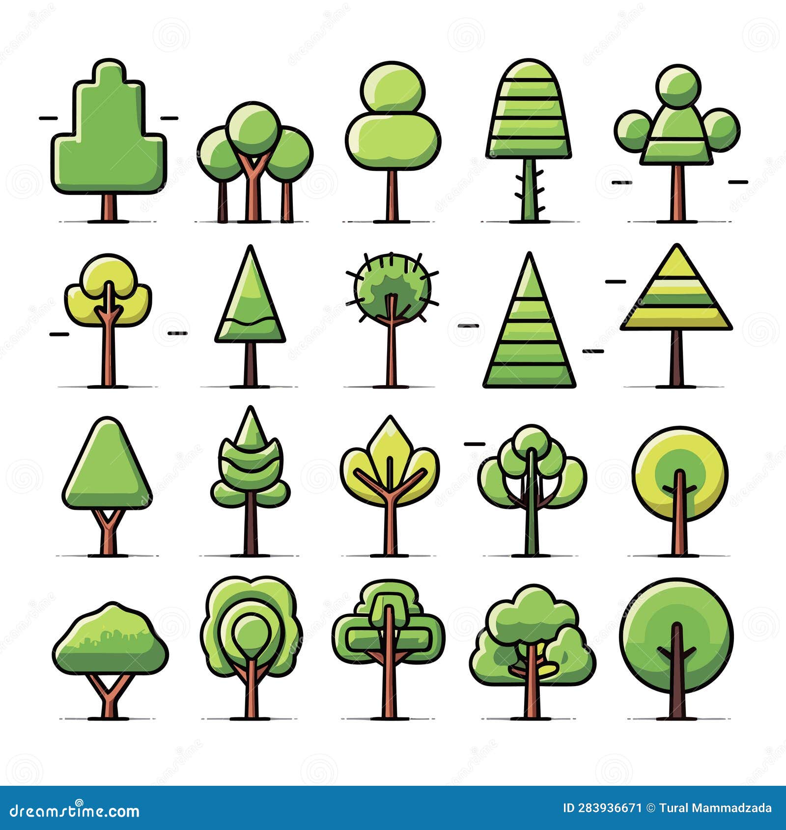 Vector of a Flat Vector Icon Collection of Trees and Bushes Stock ...