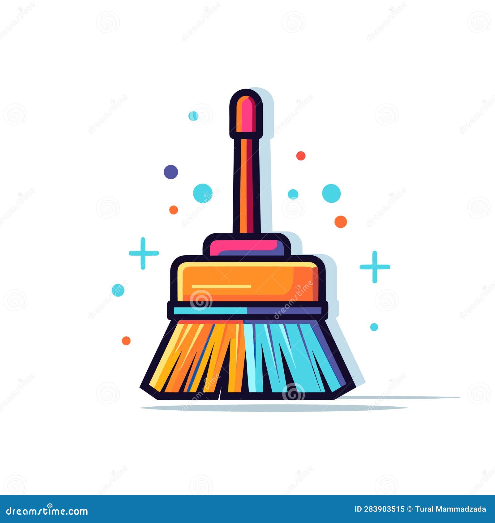 Colorful Broom With Yellow Bristles And A Wooden Handle Isolated On A ...