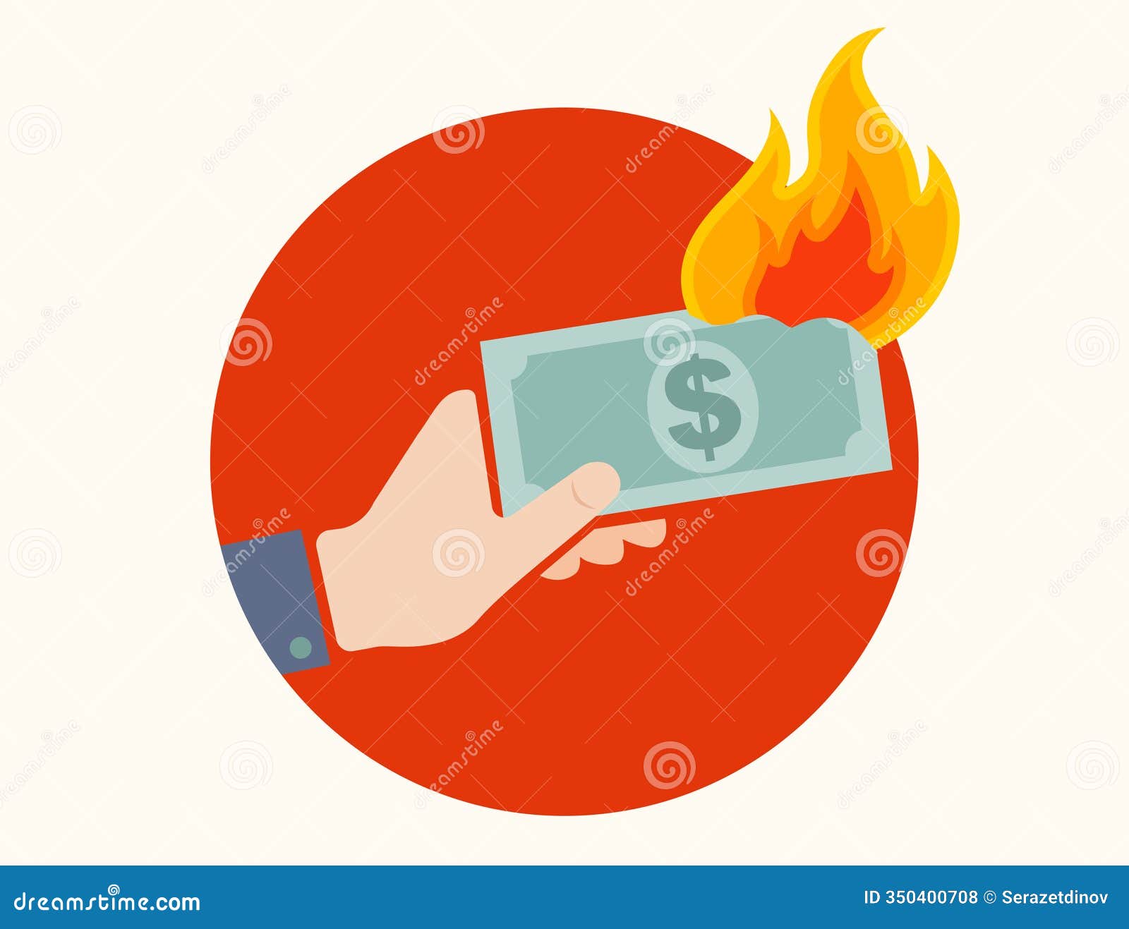 Vector Flat Icon of Hand with Cash in Fire Stock Illustration ...