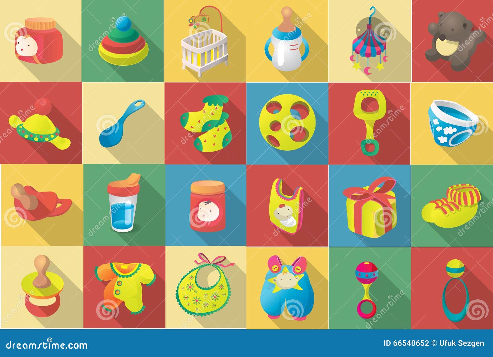 Vector Flat Icon Set of Baby Goodies Stock Vector - Illustration of ...
