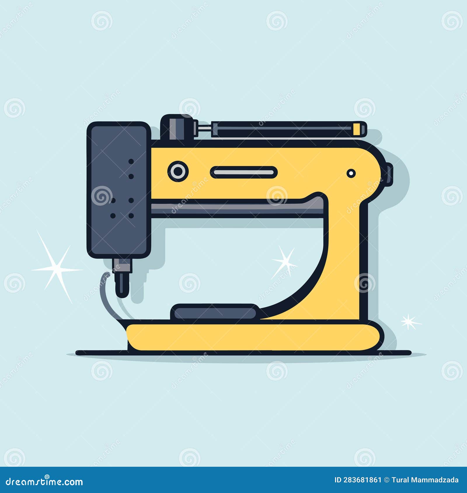 Vector of a Flat Icon of a Sewing Machine on a Blue Background Stock ...