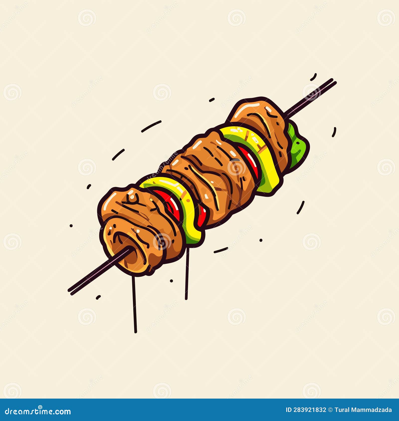 Vector of a Flat Vector Icon of a Skewer of Food on a Stick Stock ...