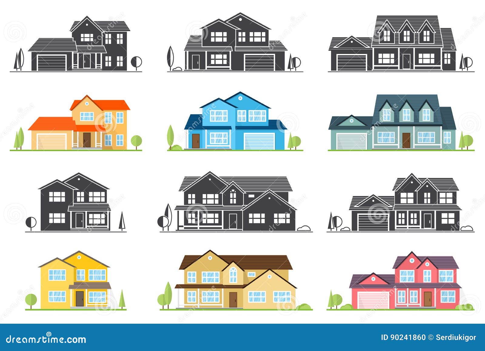 Vector Flat Icon Suburban American House. Stock Vector - Illustration ...