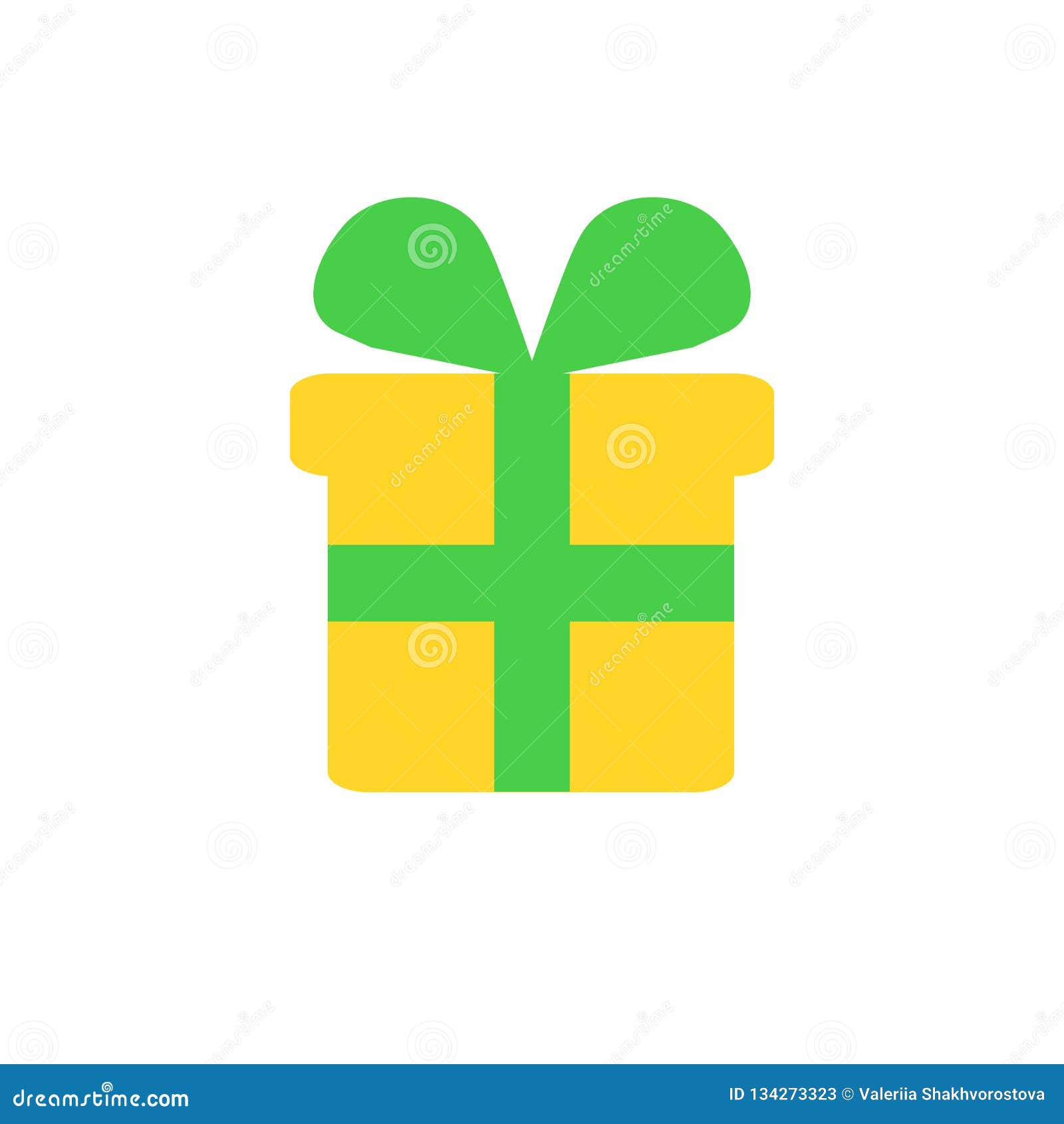Web Vector Flat Icon of a Yellow Gift Box with Green Bow. Element of ...