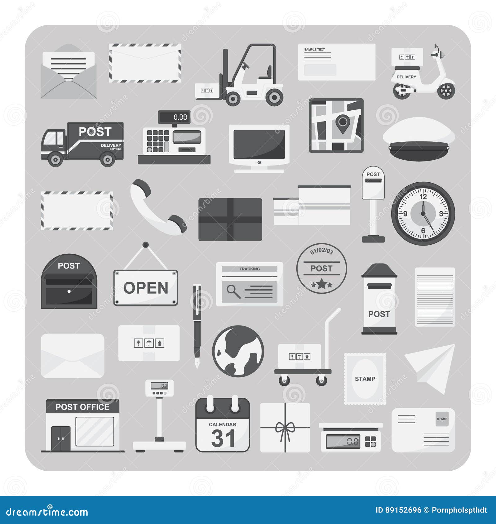 Vector of Flat Icons, Postal Service and Post Office Set Stock Vector ...