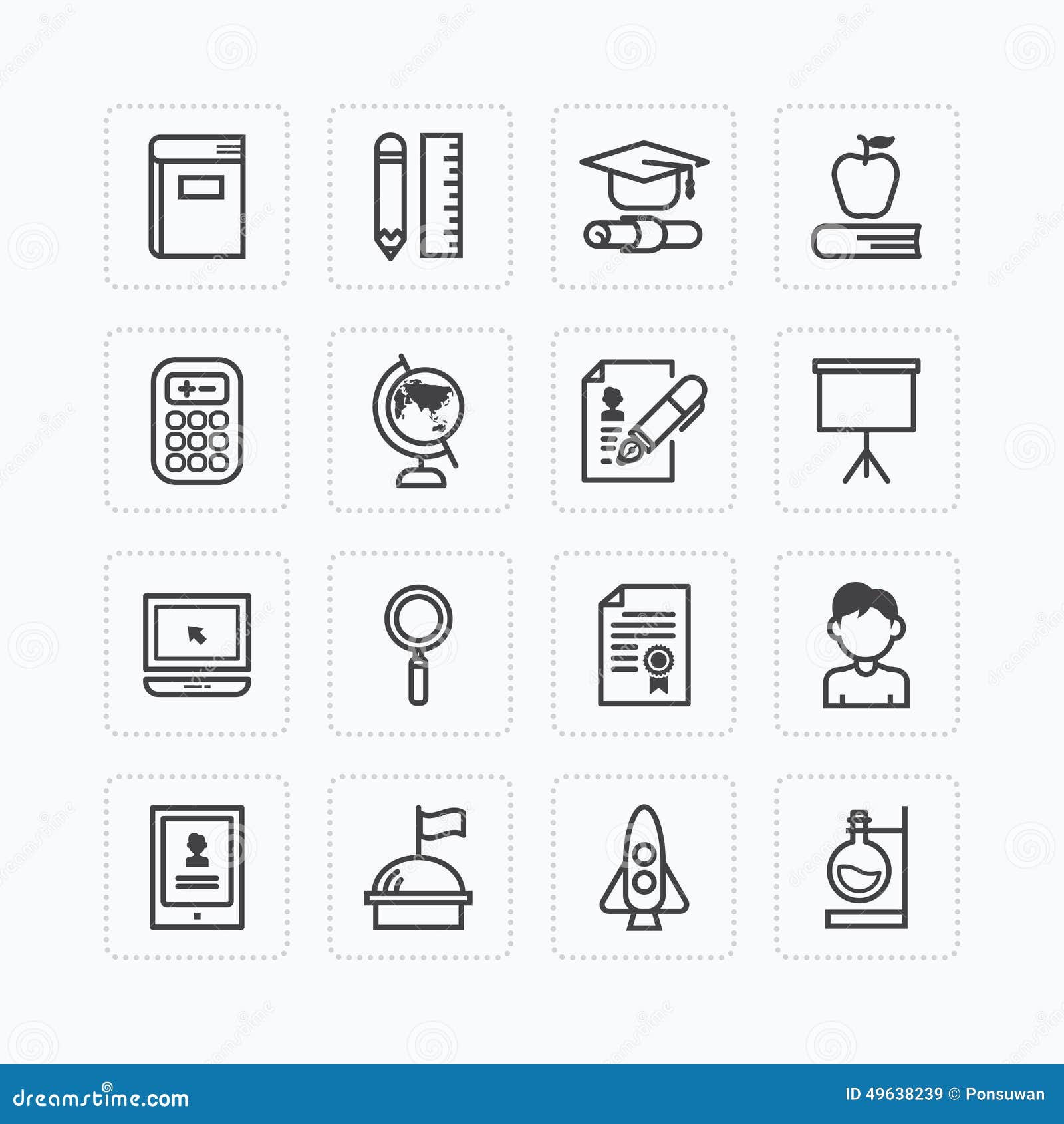 Vector Flat Icons Set of Education School Tools Outline Concept. Stock ...