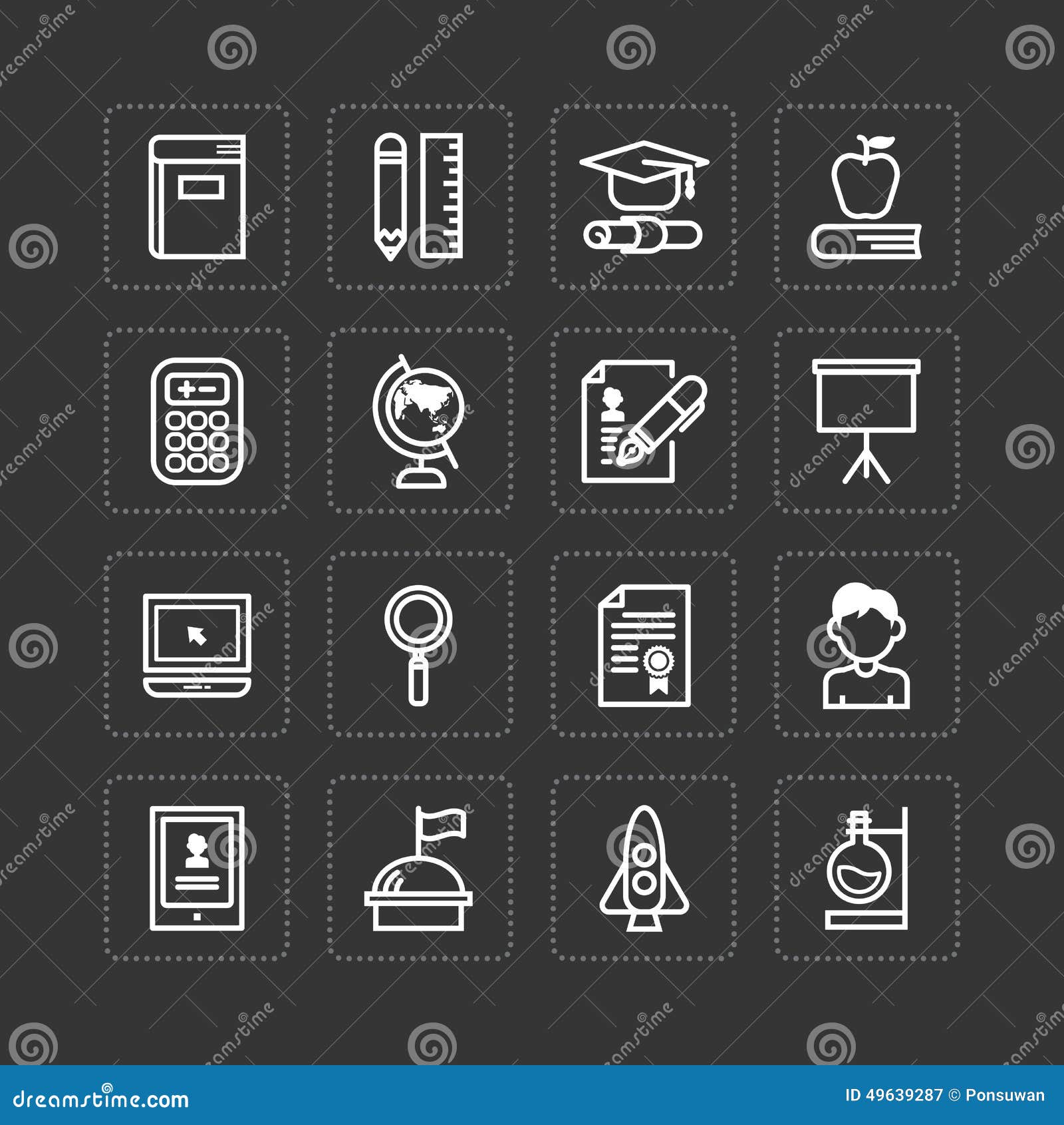 Vector Flat Icons Set of Education School Tools Outline Concept. Stock ...