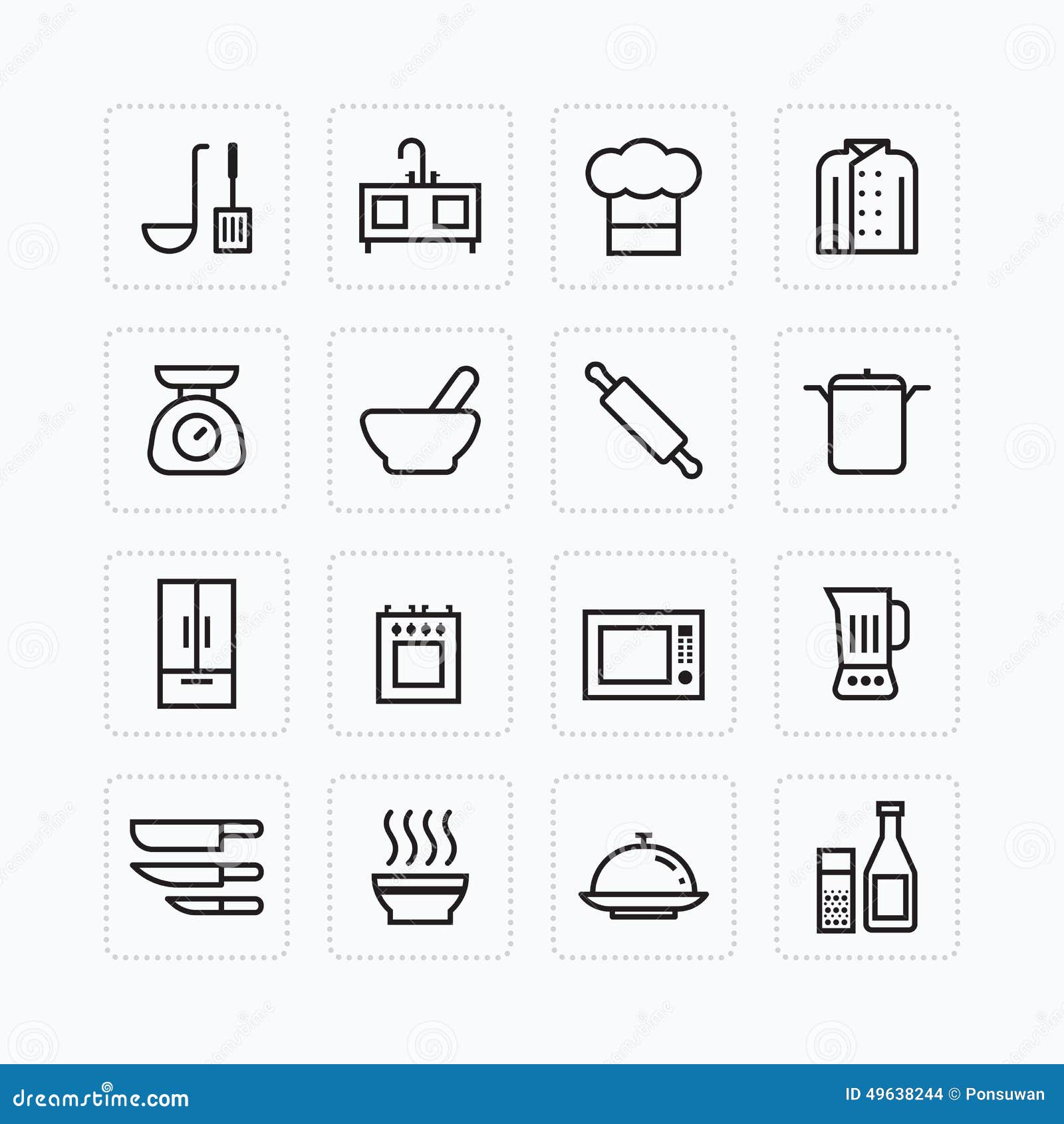 Vector Flat Icons Set of Kitchen Cooking Tools Outline Concept. Stock ...