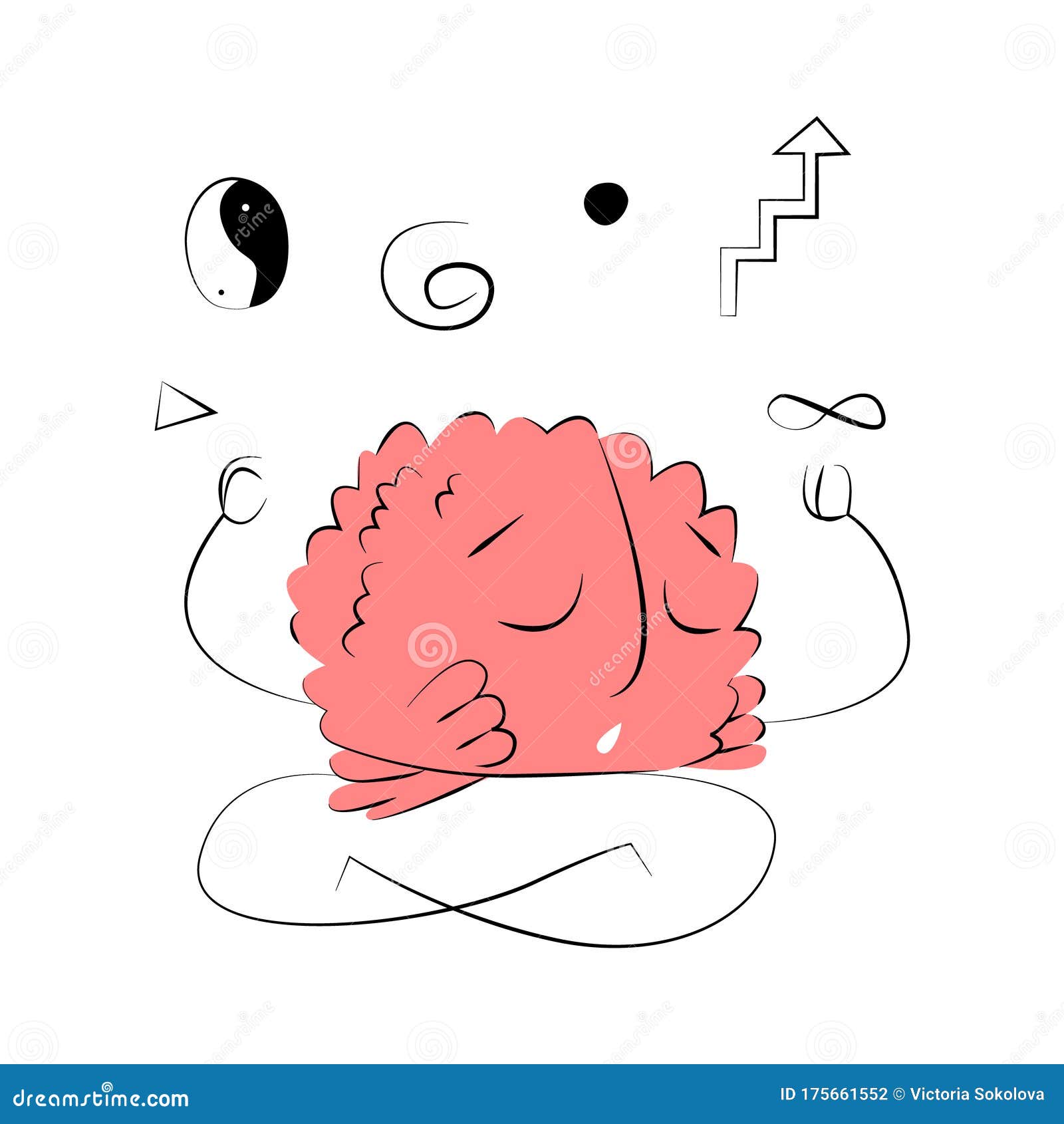 Vector Flat Illustration with Abstract Brain that Meditates, Relaxes ...