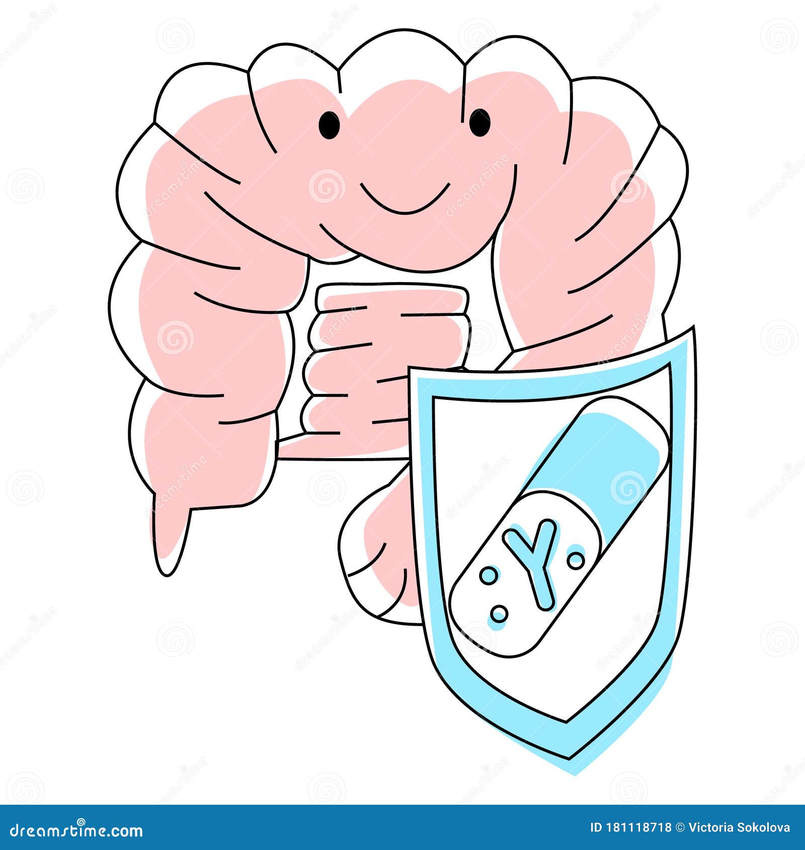 Vector Flat Illustration Abstract Happy Intestine that is Protected by ...