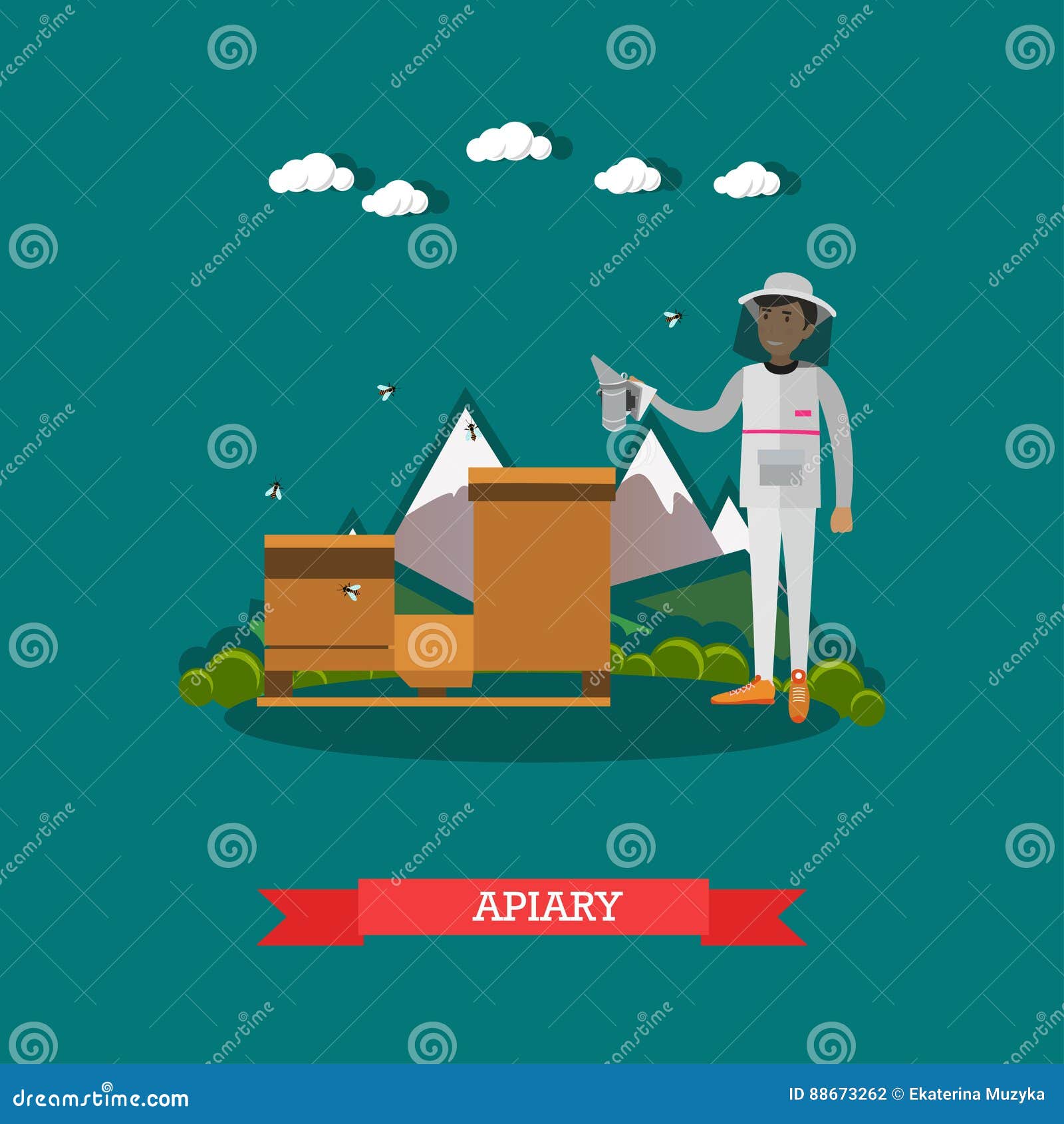 Vector Flat Illustration of Apiarist Working on Apiary Stock Vector ...