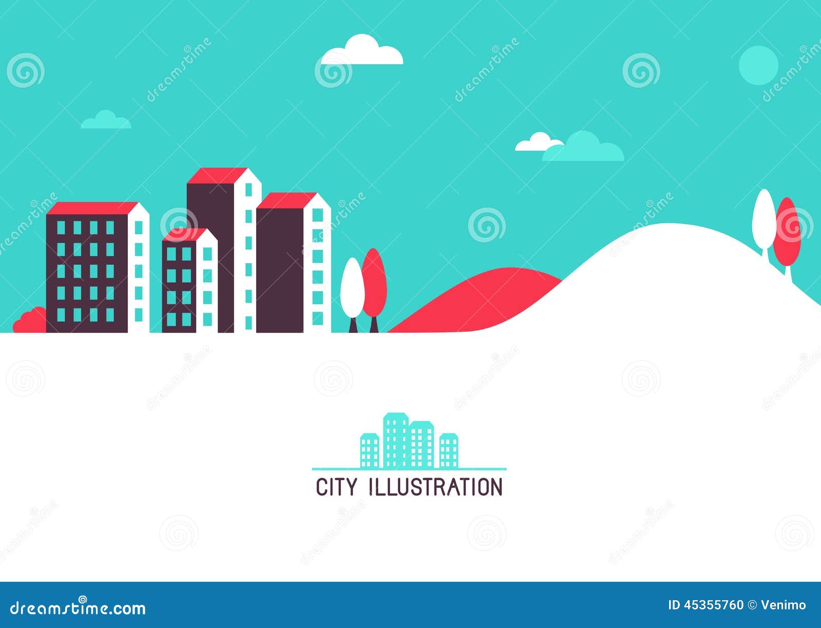 Vector Flat Illustration with Bright Houses Stock Vector - Illustration ...