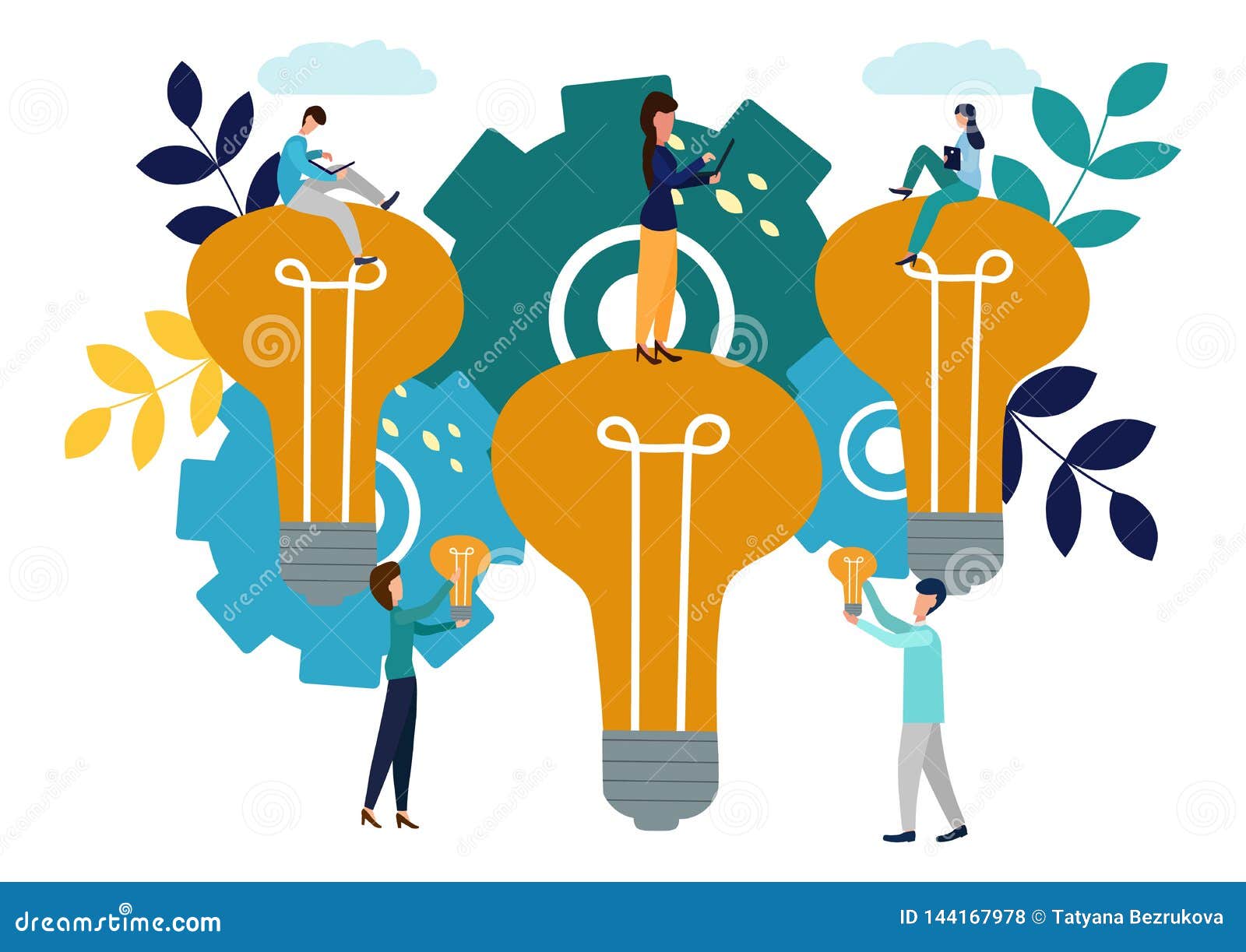 Vector Flat Illustration, Business Concept for Teamwork, Small People ...