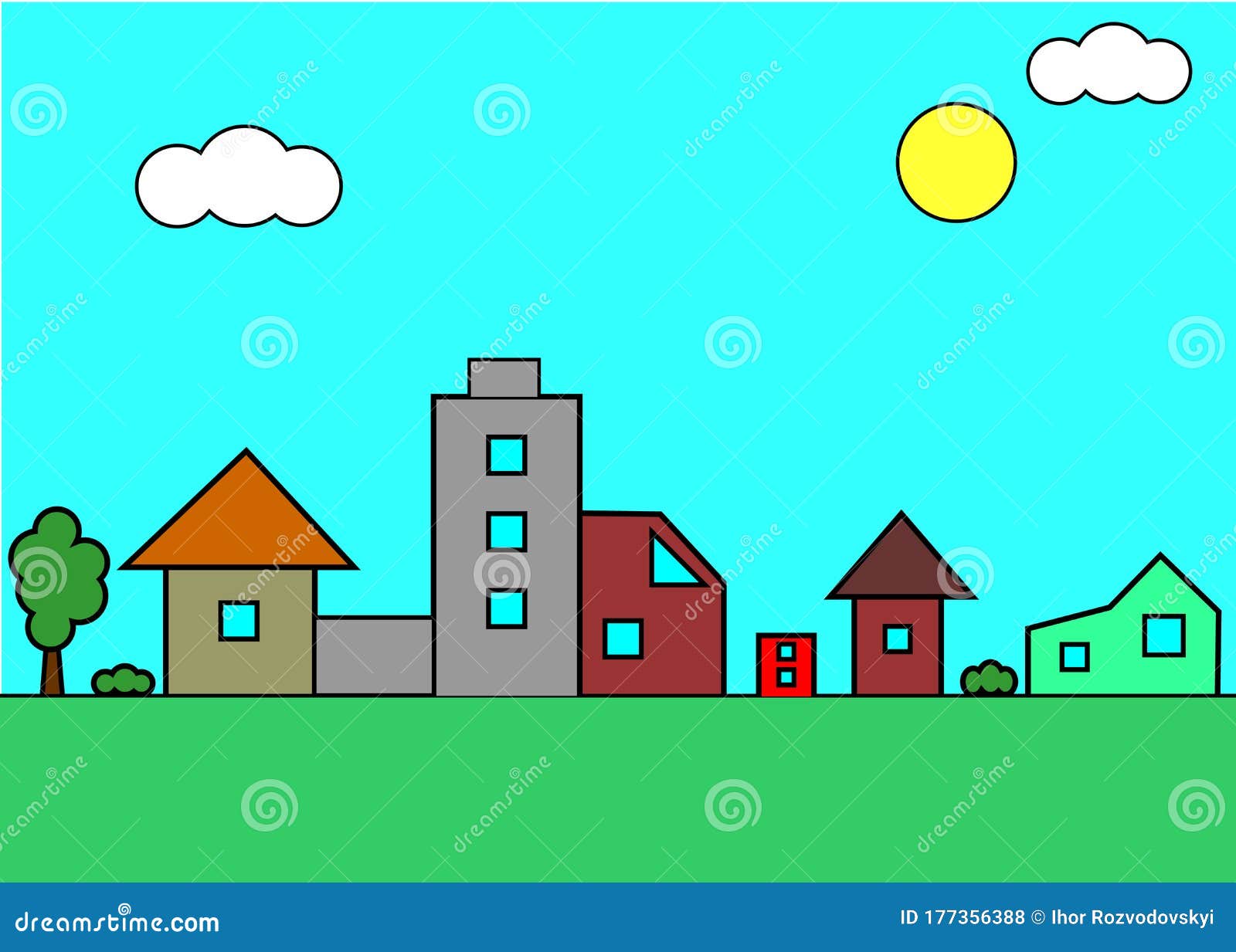 Vector Flat Illustration of City Landscape. Elements are Layered ...