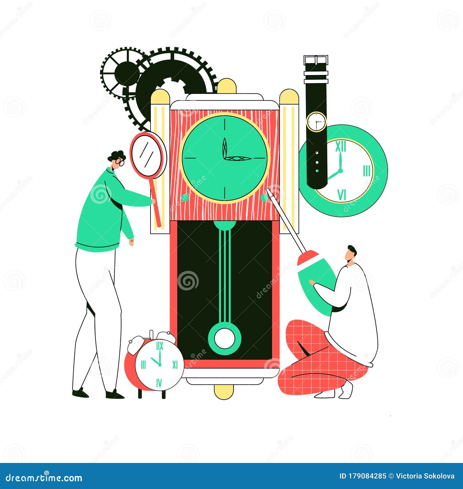 Vector Flat Illustration with Enlarged Clocks that are Diagnosed ...