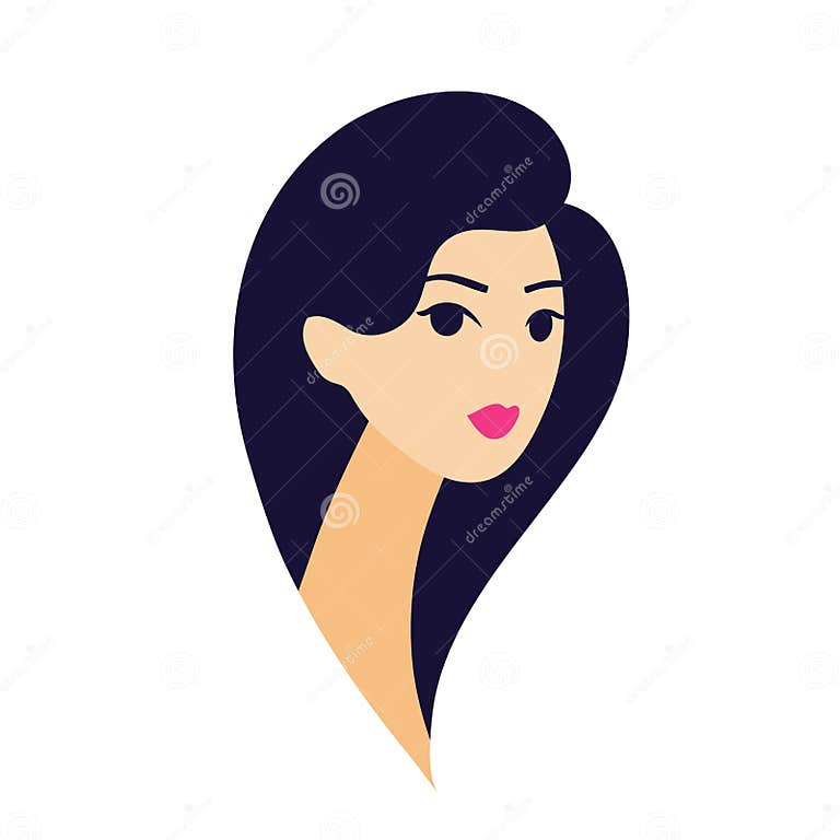 Vector Flat Illustration Of A Girl With Dark Hair Beauty Logo With
