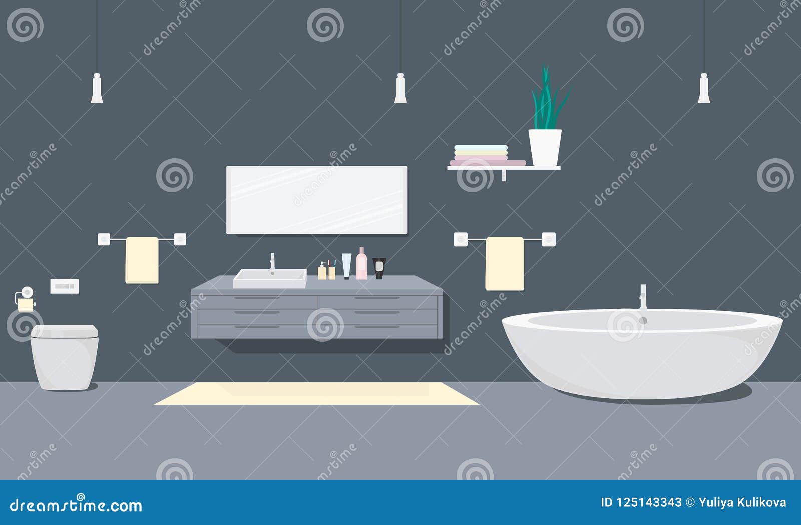 Modern bathroom interior. stock vector. Illustration of style - 125143343