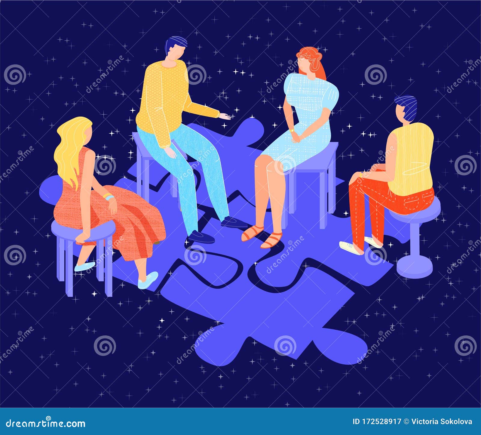 Vector Flat Illustration with Group Psychological Therapy on Background ...