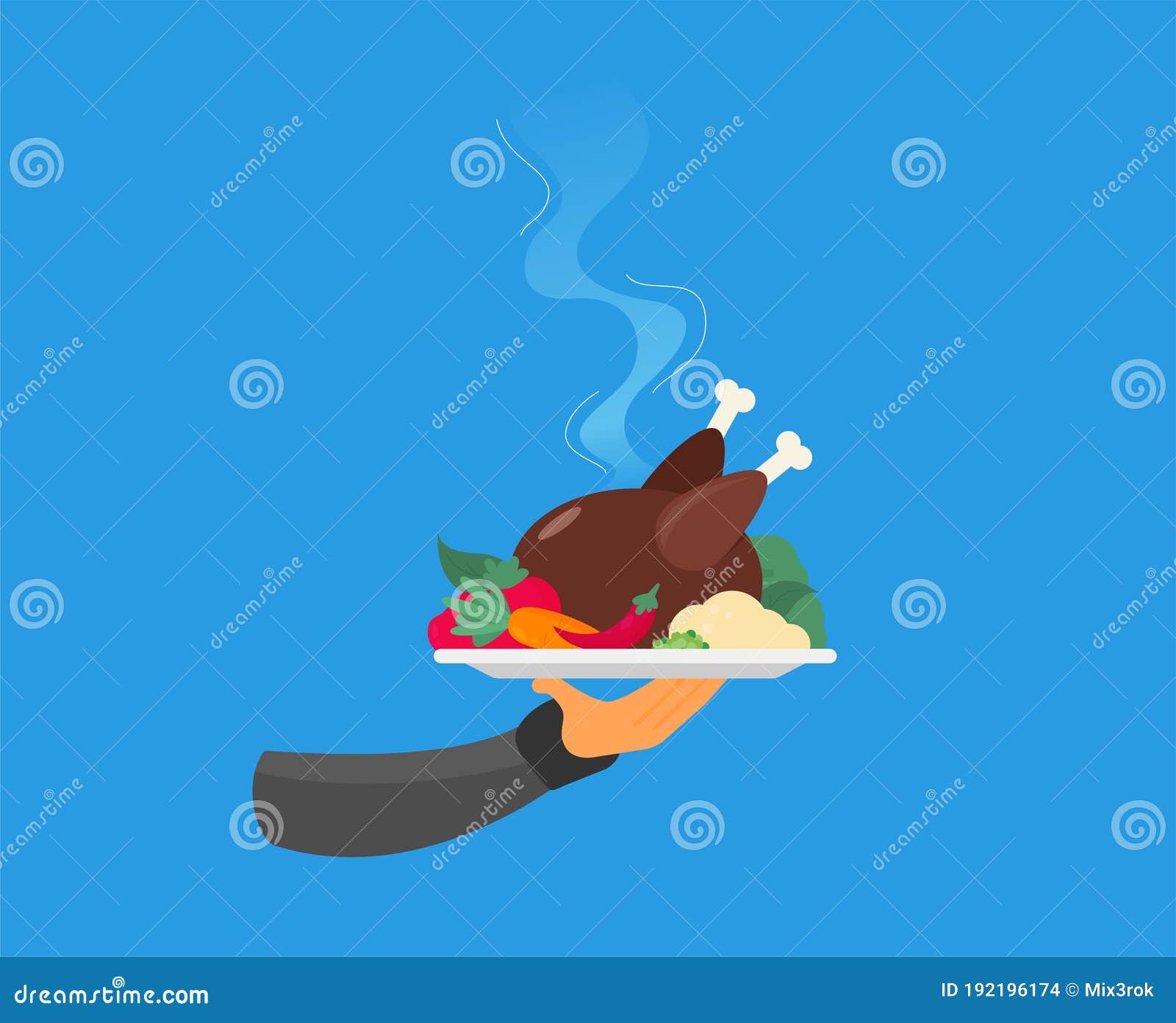 Vector Flat Illustration with Hot Cooked Chicken Stock Vector ...