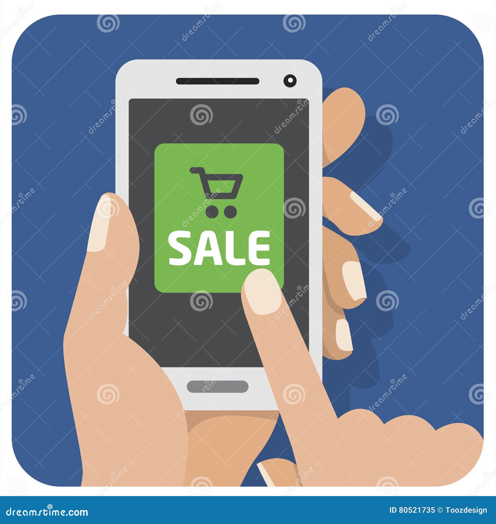 Vector Flat Illustration Icon with the Hand and Mobile Phone with a ...