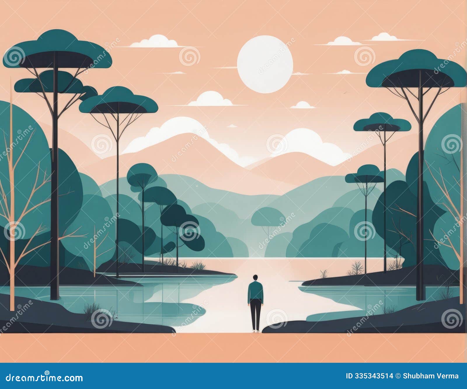 Vector Flat Illustration of a Man in the Forest Vector Flat ...