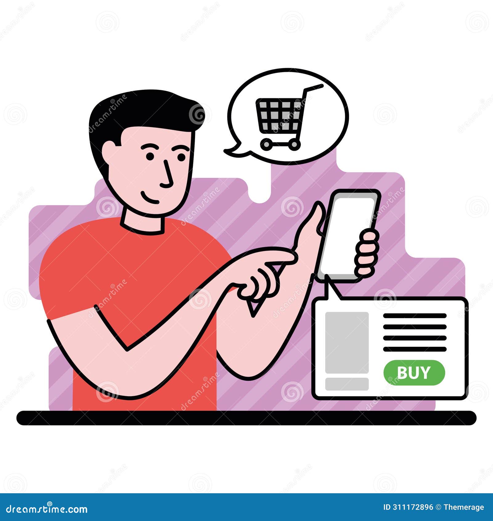 Vector Flat Illustration with a Man Who Shows the Convenience of ...