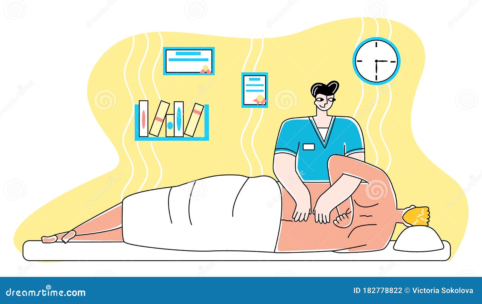Vector Flat Illustration of Osteopathic, Chiropractor Treating Patient ...