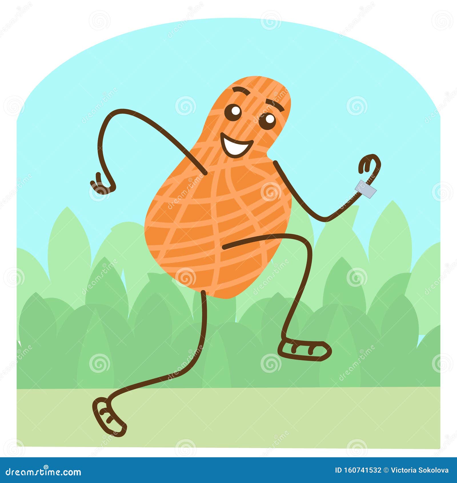 Vector Flat Illustration of a Peanut Running on the Road. Stock Vector ...