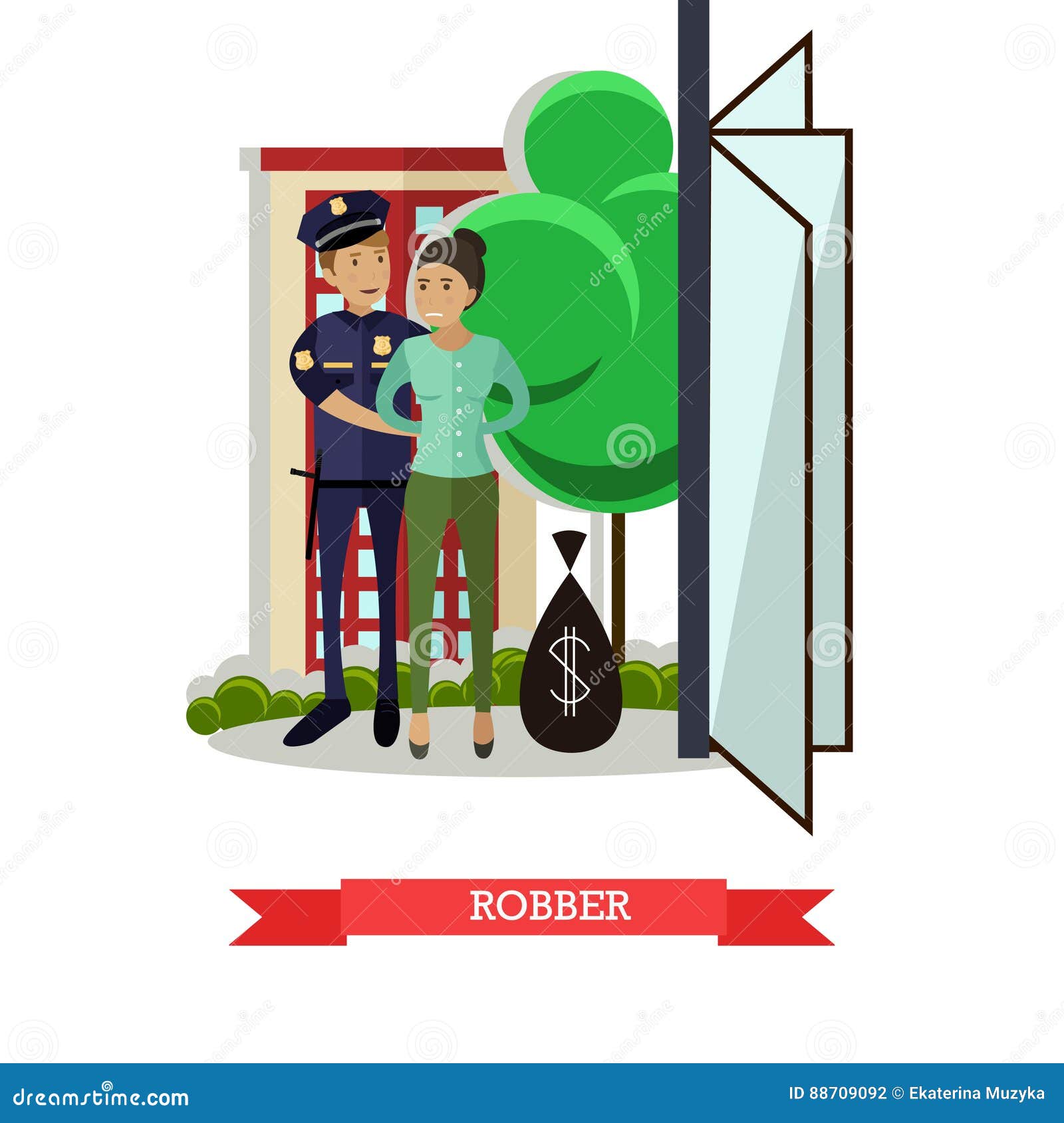Vector Flat Illustration of Policeman Catching Robber Stock Vector ...