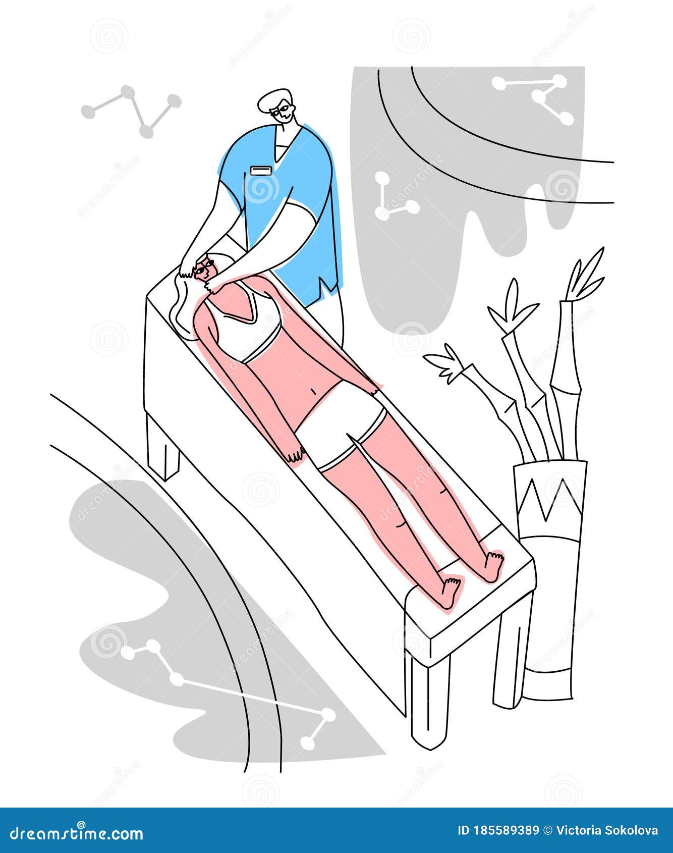 Vector Flat Illustration Reception of Osteopath in Office. Image Shows ...