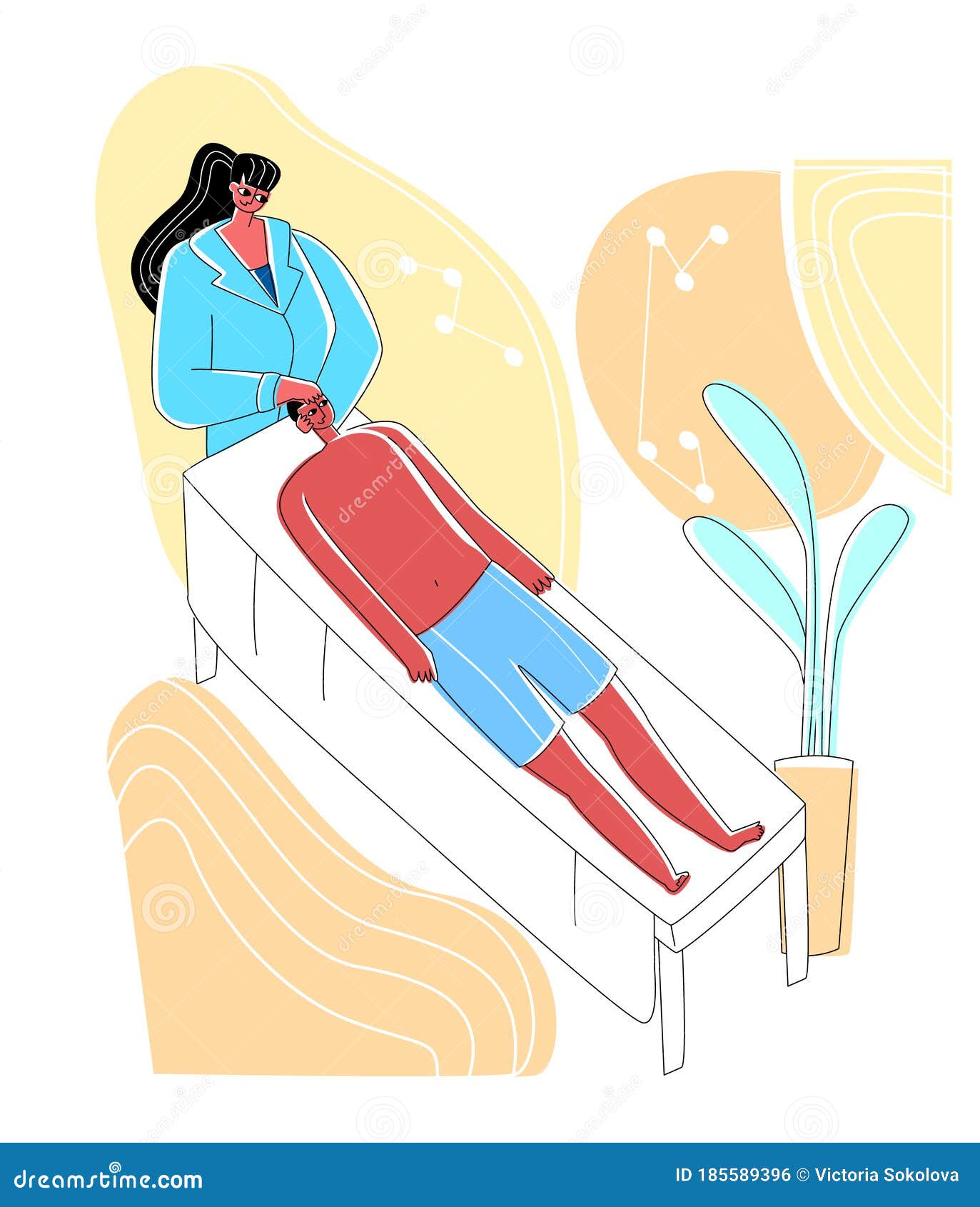 Vector Flat Illustration Reception of Osteopath in Office. Image Shows ...