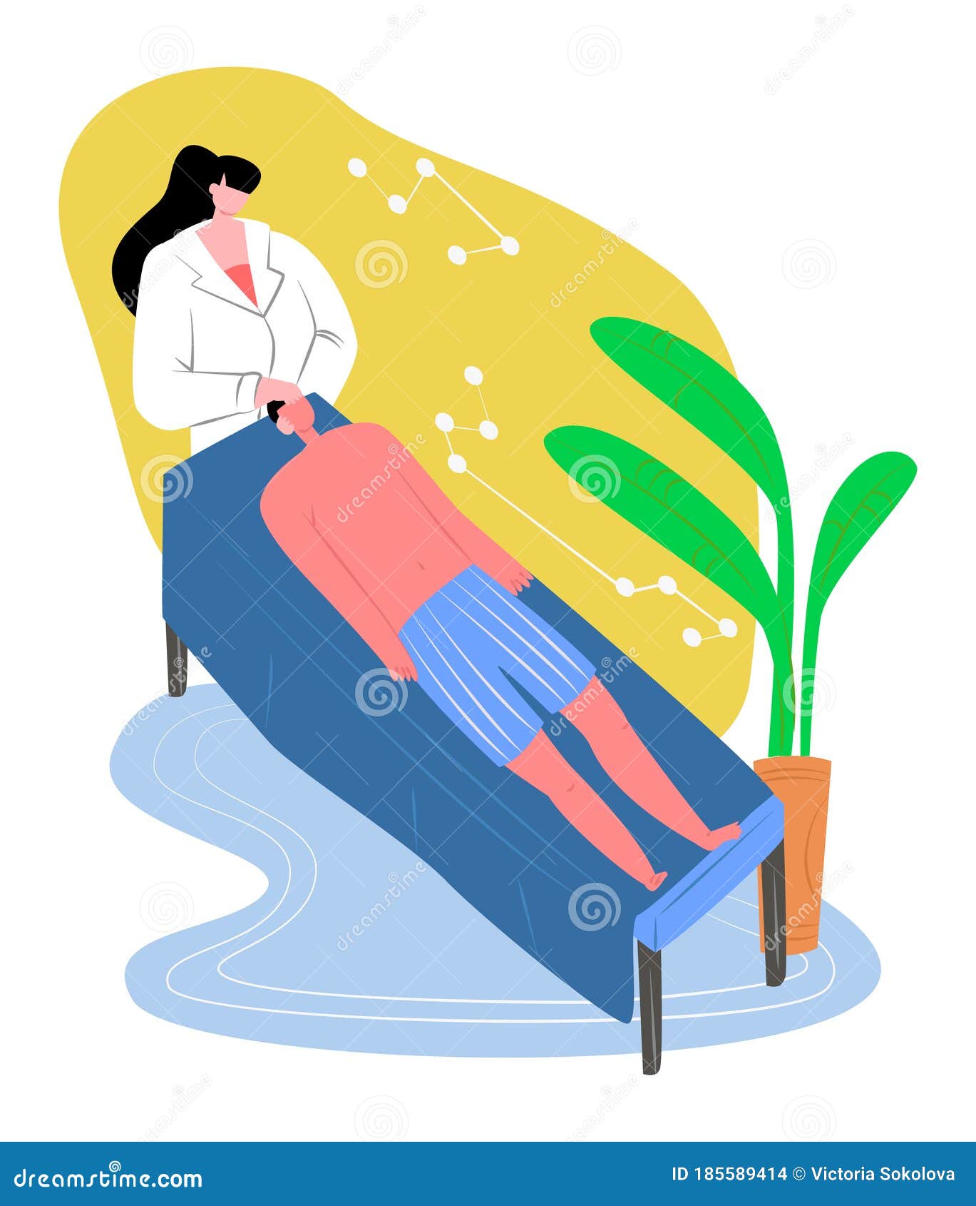 Vector Flat Illustration Reception of Osteopath in Office. Image Shows ...
