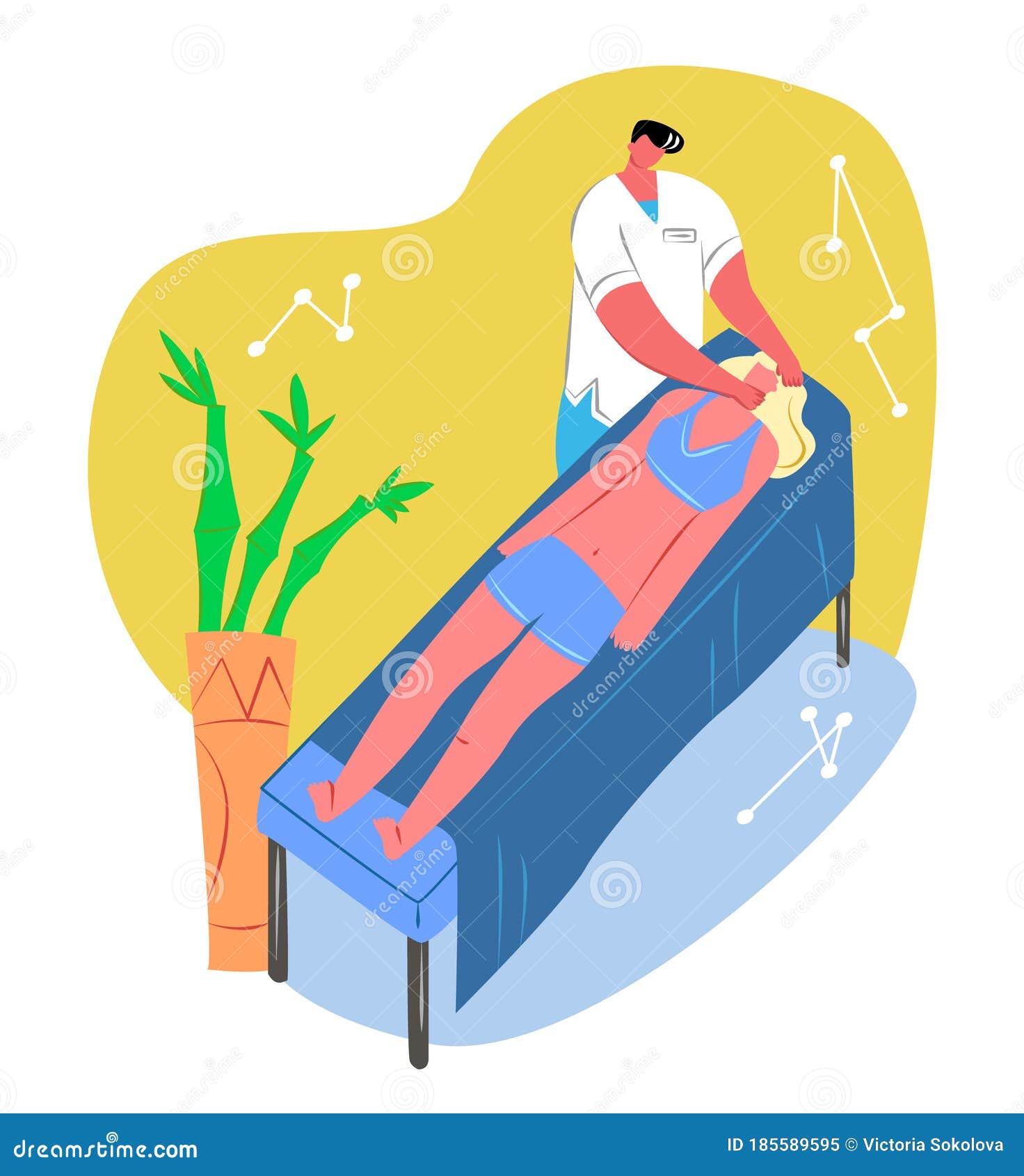 Vector Flat Illustration Reception of Osteopath in Office. Image Shows ...