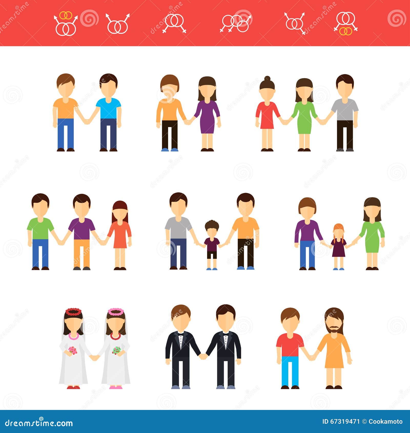 Vector Flat Illustration Of Same Sex Couples Male Or Female