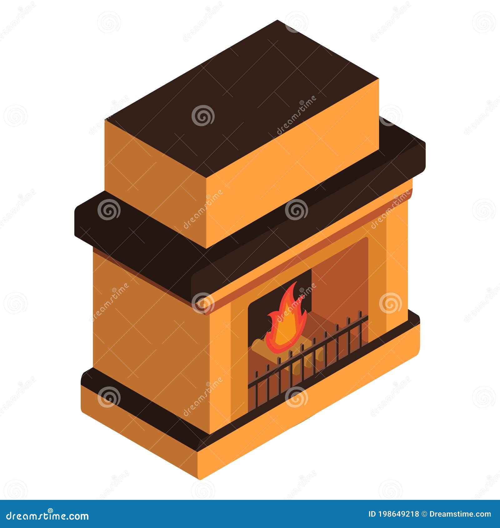 Fireplace Isometric with the Burning Firewood. Stock Vector ...
