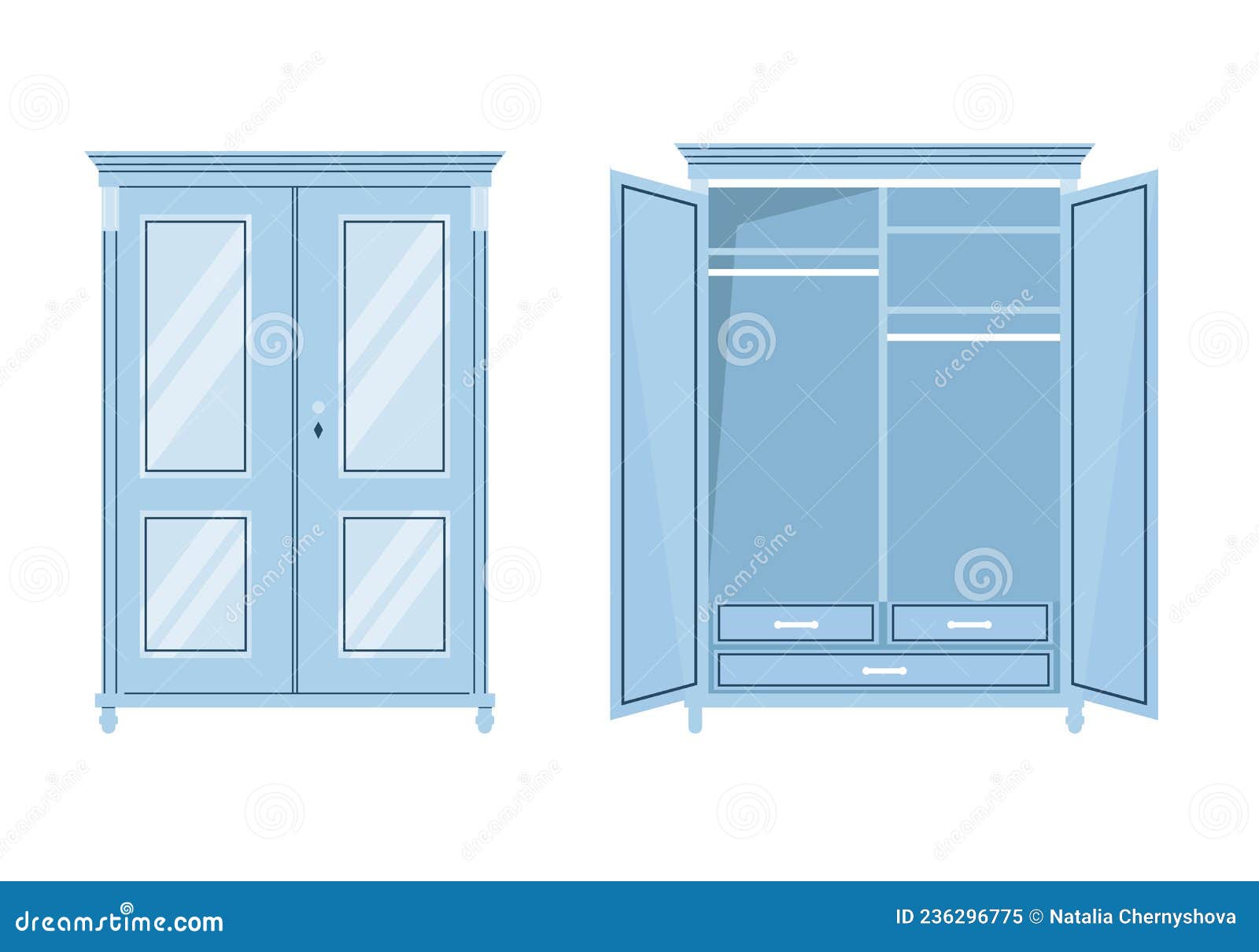 Vector Flat Illustration of Vintage Wardrobe Closed and Open Stock ...