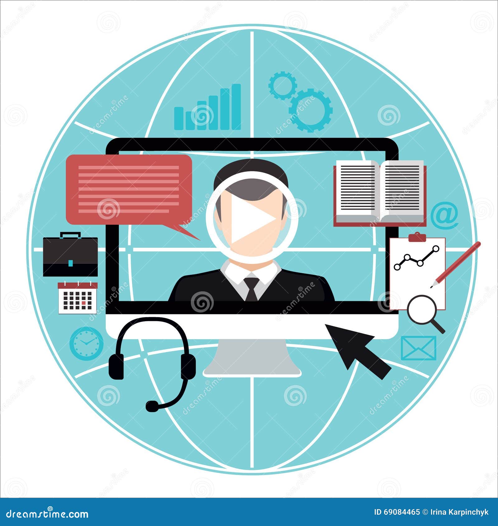 Vector Flat Illustration of Webinar, on-line Conference, Lectures and ...
